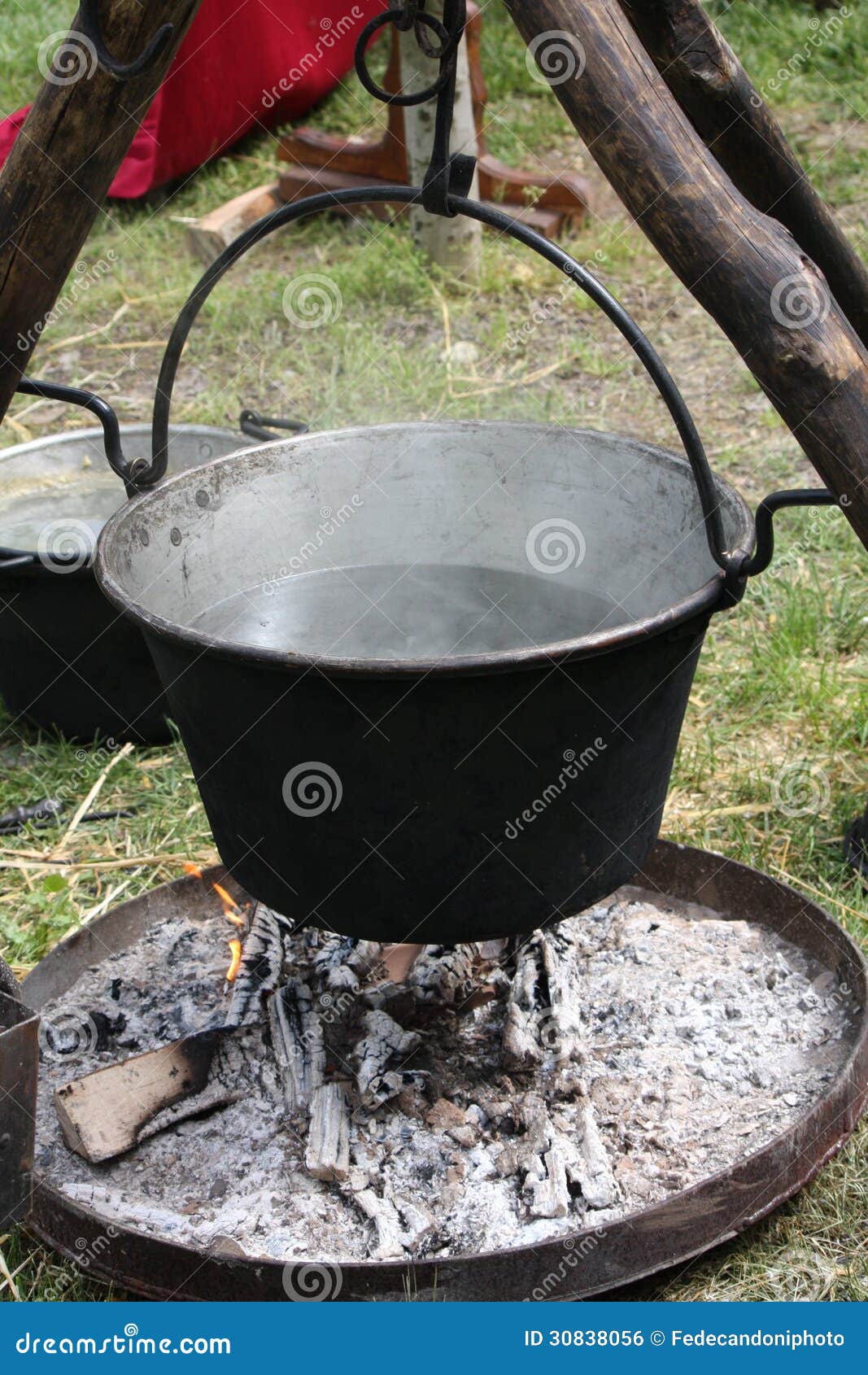 Ancient Medieval Pot with Water on the Fire and Tripods To Support ...