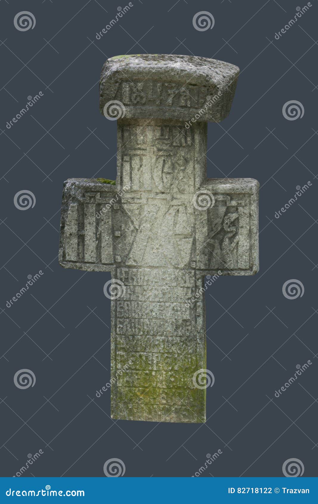 Ancient Medieval Stone Cross Isolated on Dark Color Background Stock ...