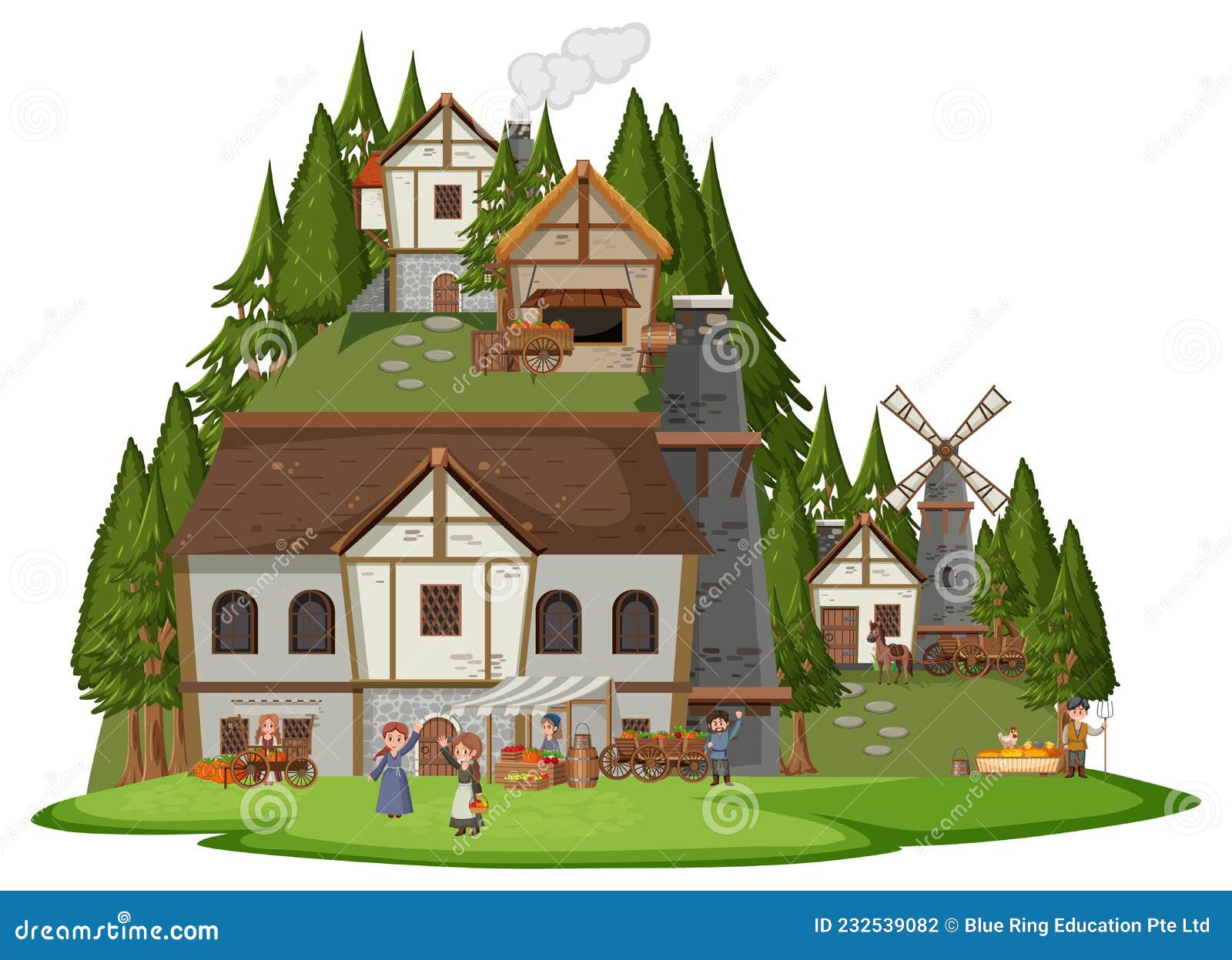 Ancient Medieval Village on White Background Stock Vector ...