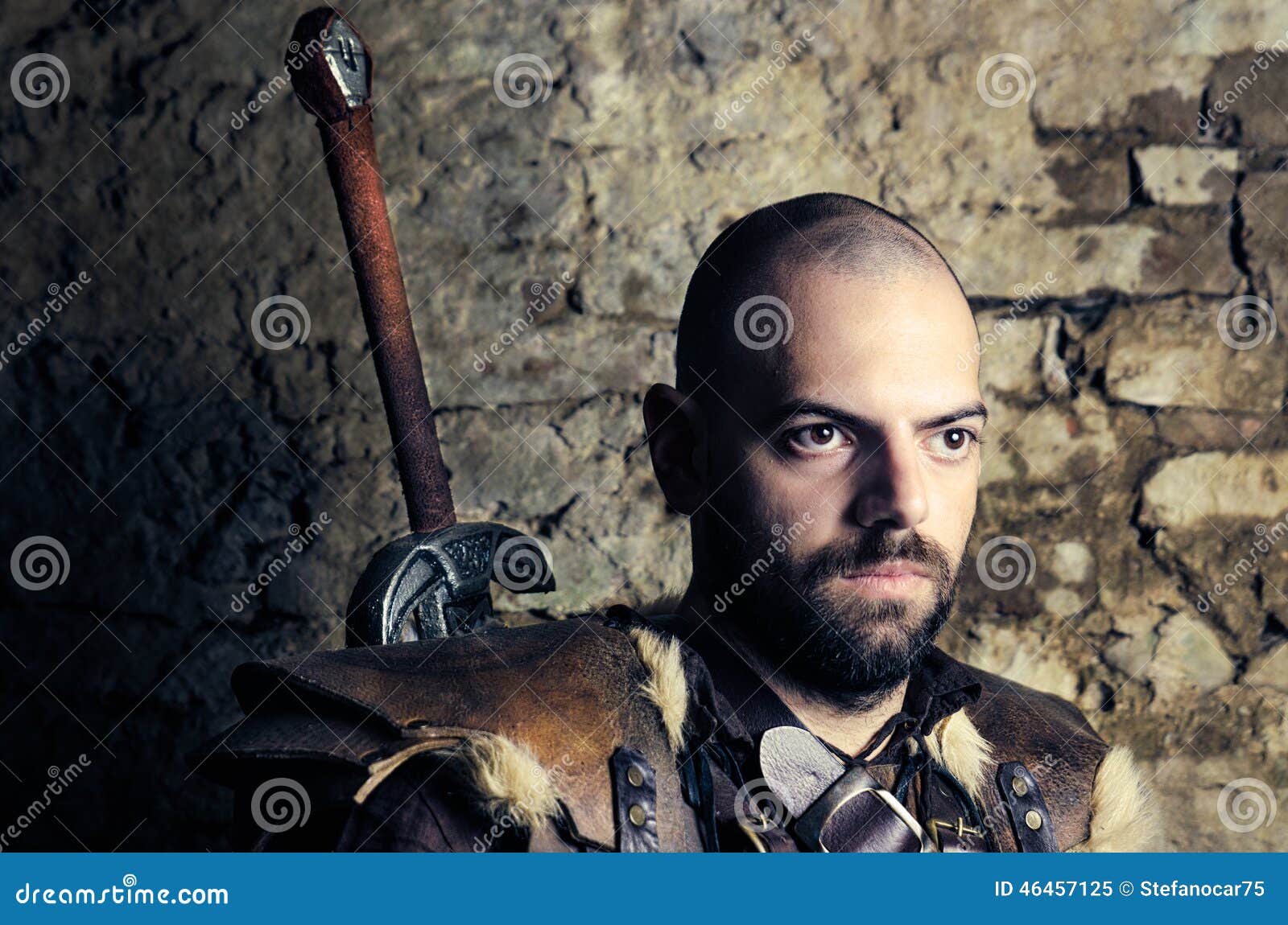Ancient Medieval Warrior Preparing To Battle Stock Photo - Image: 46457125