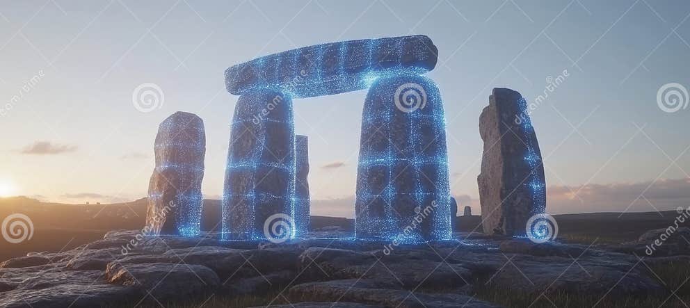Ancient Megalithic Structure, Stonehenge with Digital Network Overlay ...