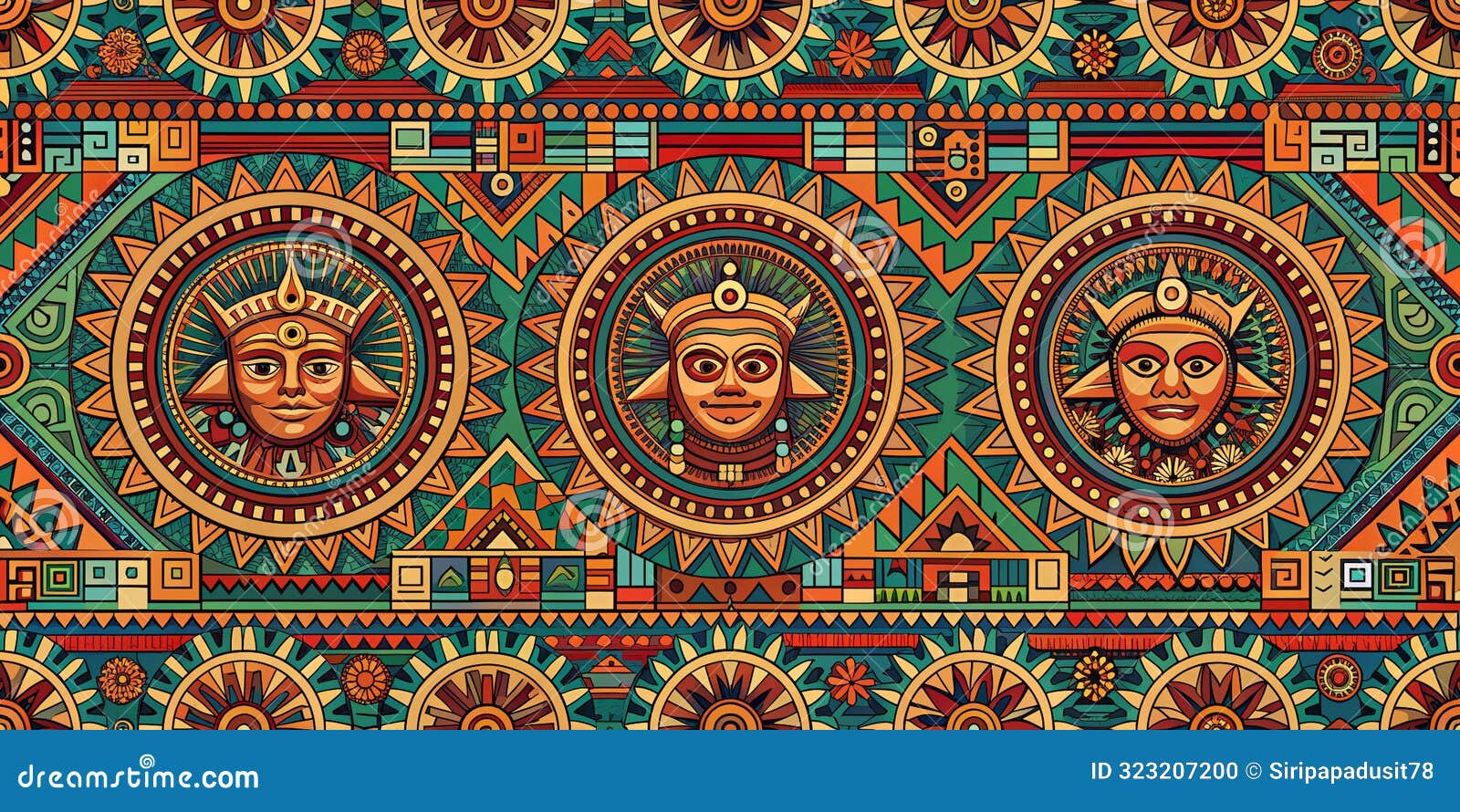 Ancient Mesoamerican Aztec Seamless Pattern for Educational Materials ...