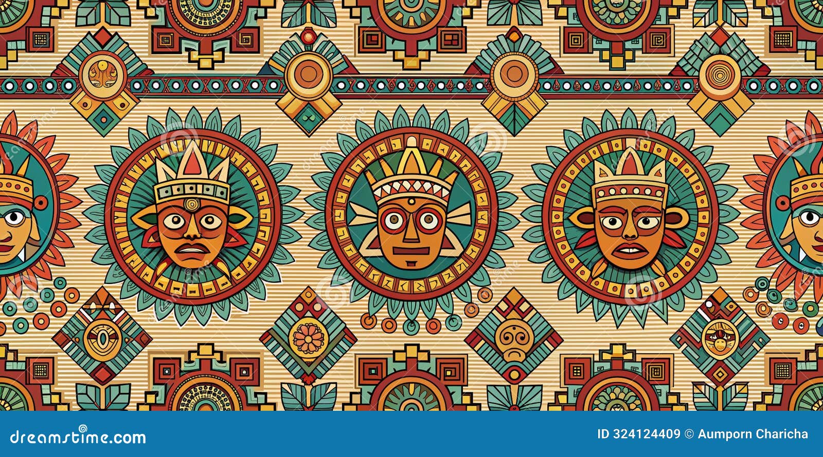 Ancient Mesoamerican Aztec Seamless Pattern for Educational Materials ...