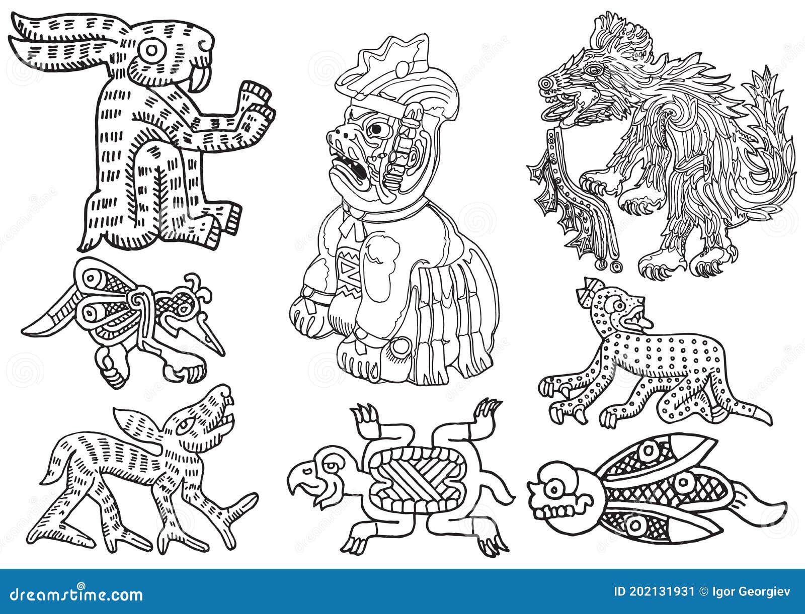 Ancient Mexican Tattoo. Set of Aztec Labels and Elements. Vector Set ...
