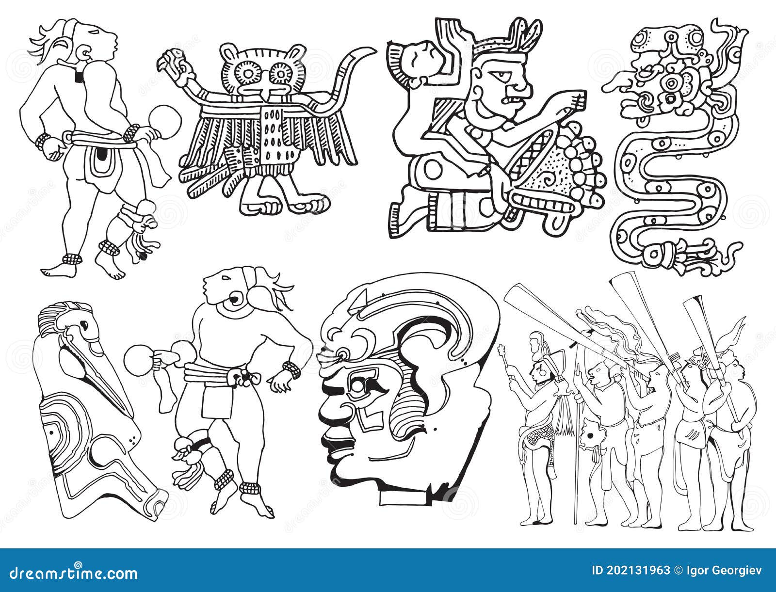 Ancient Mexican Tattoo. Set of Aztec Labels and Elements. Vector Set ...