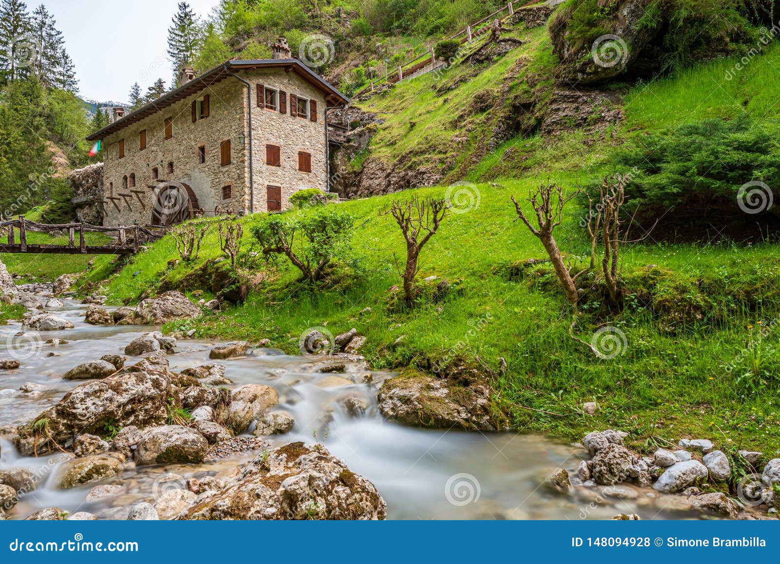 Ancient mill on the river stock photo. Image of bridge - 148094928