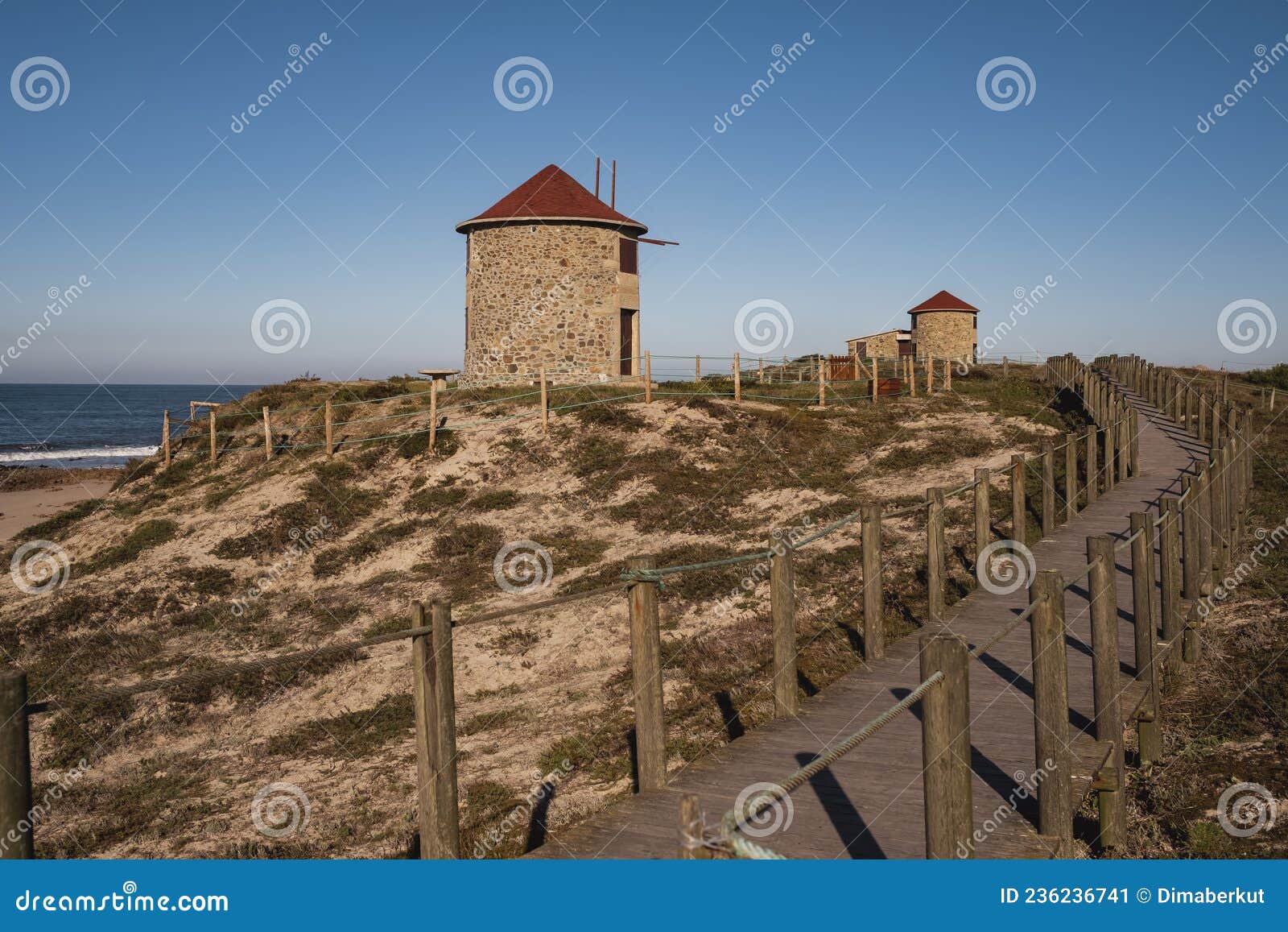 The Ancient Mills of Apulia on the Atlantic Coast of Portugal. Stock ...