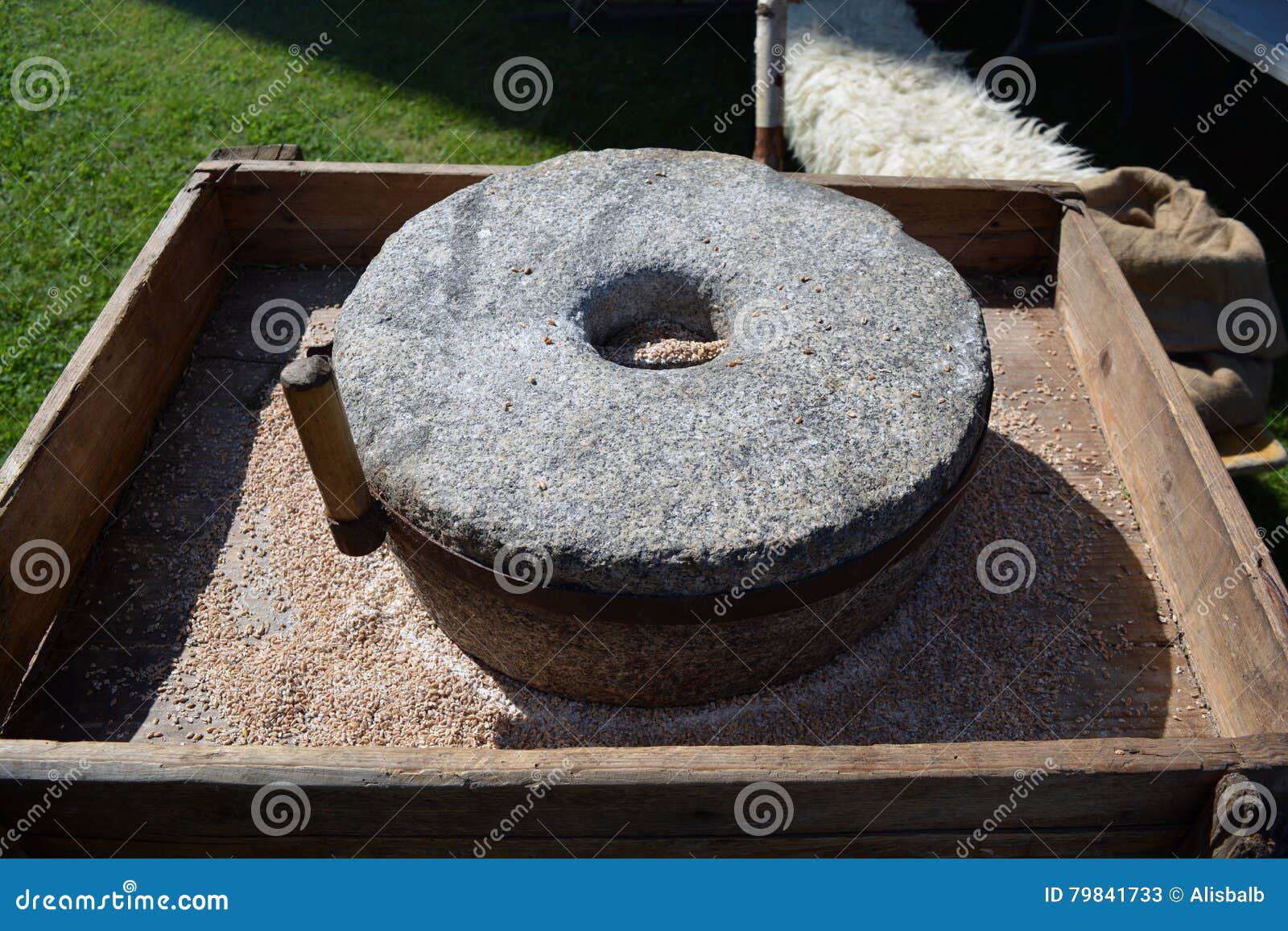 Ancient Millstone That Was Turned By Hand To Produce Flour. Royalty ...