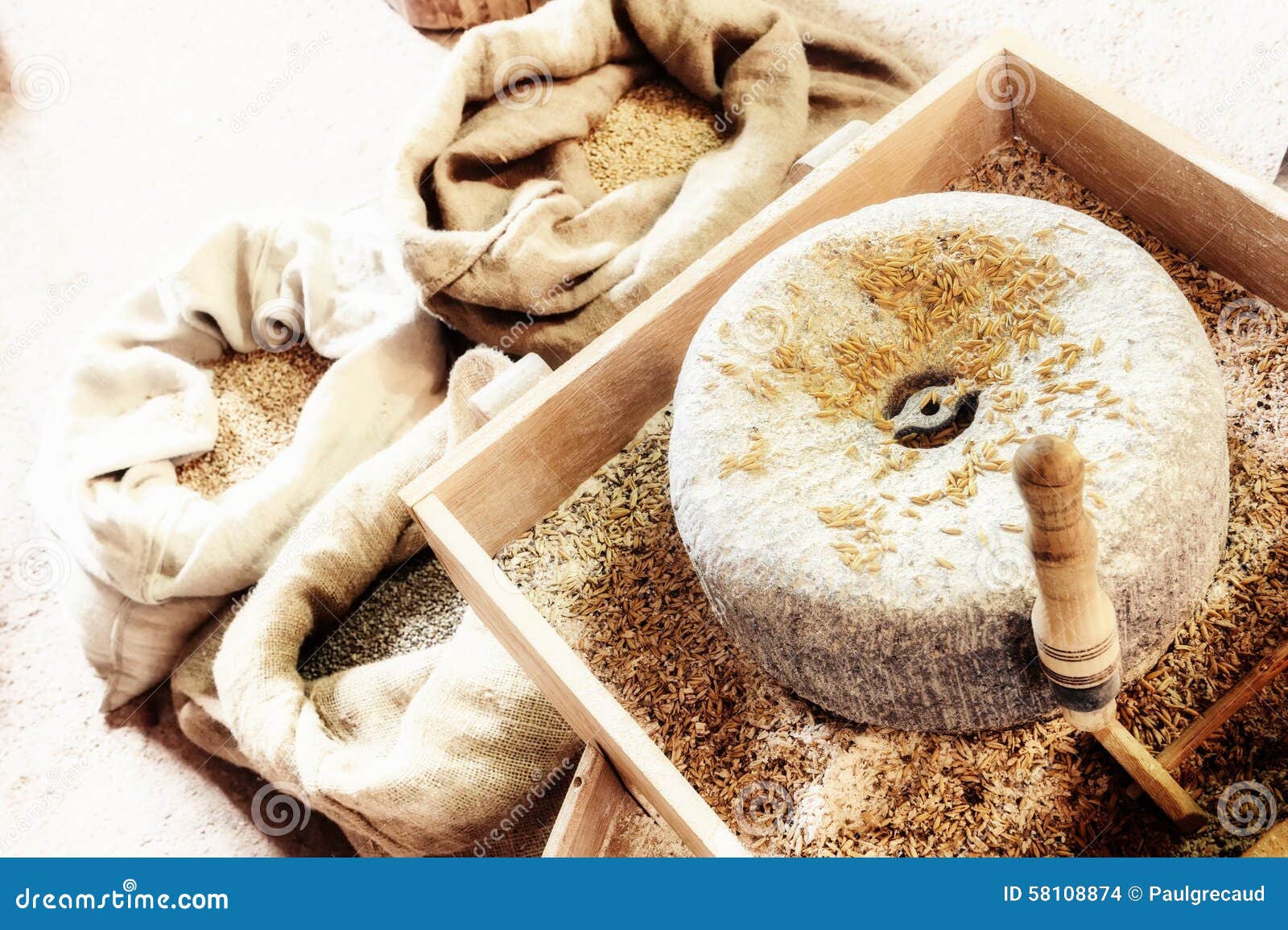 Ancient Millstone That Was Turned By Hand To Produce Flour. Royalty ...