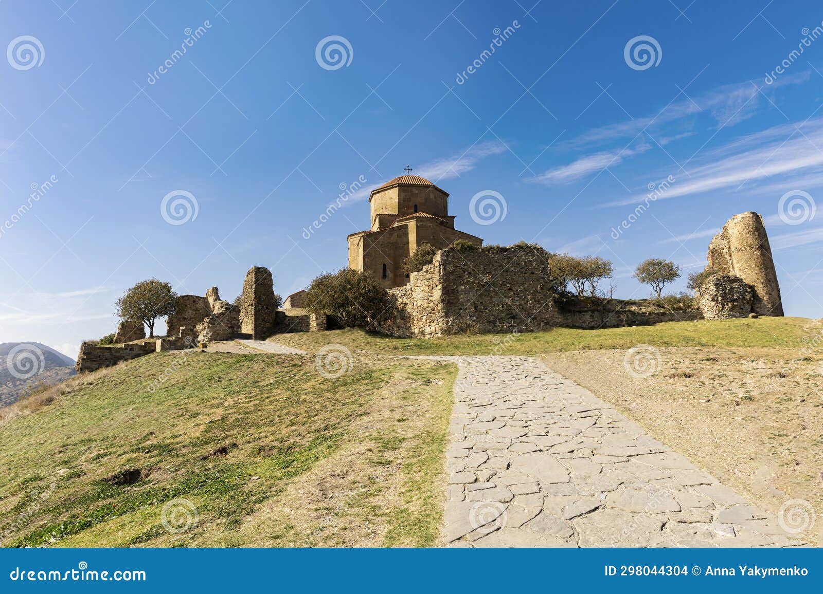 Ancient Monastery of Jvari in Georgia Against the Background of a Blue ...