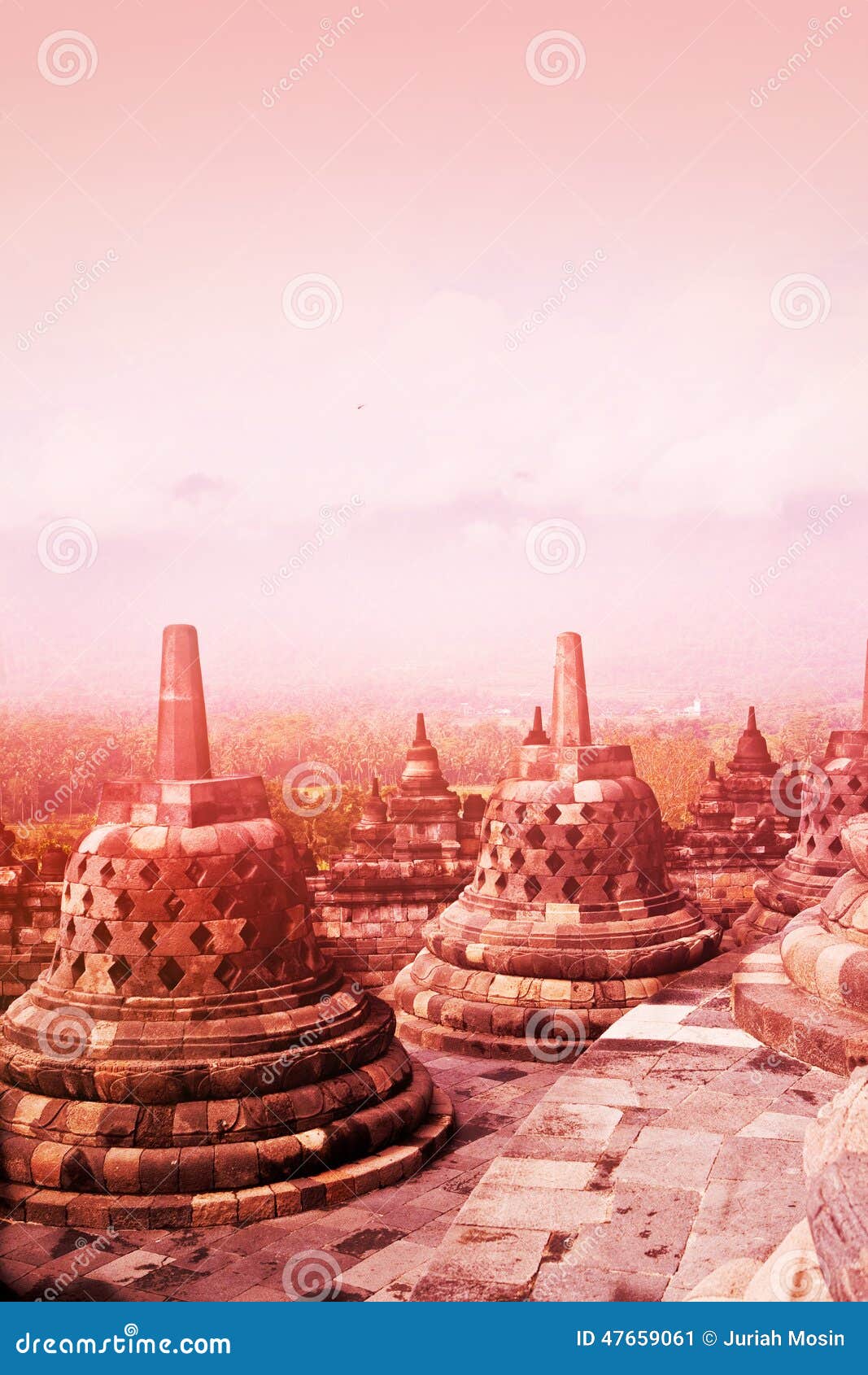 Ancient Monument of Borobudur Buddhist Temple at Sunrise, Yogyakarta ...