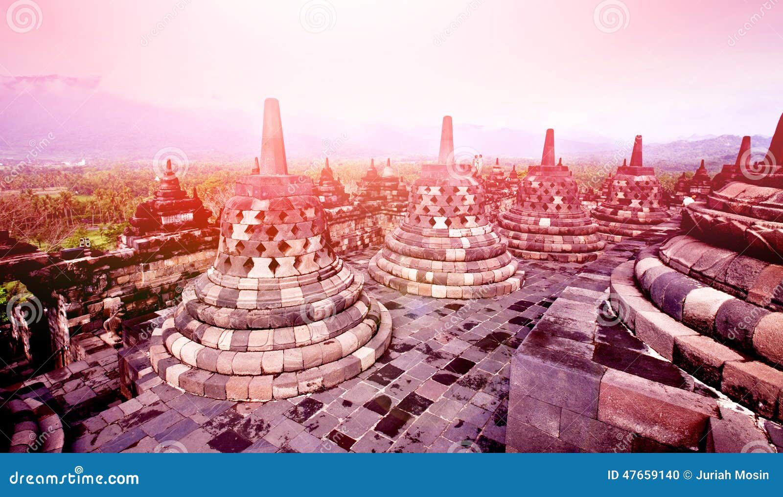 Ancient Monument of Borobudur Buddhist Temple at Sunrise, Yogyakarta ...