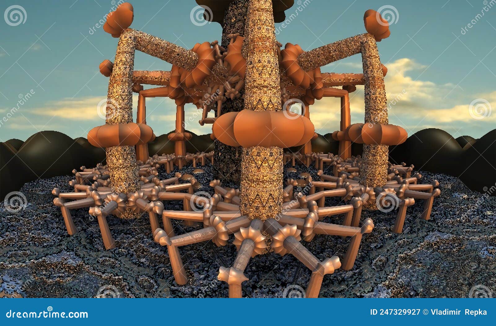 The Ancient Monument- 3D Colorful Generative Render Scene Artwork Stock ...