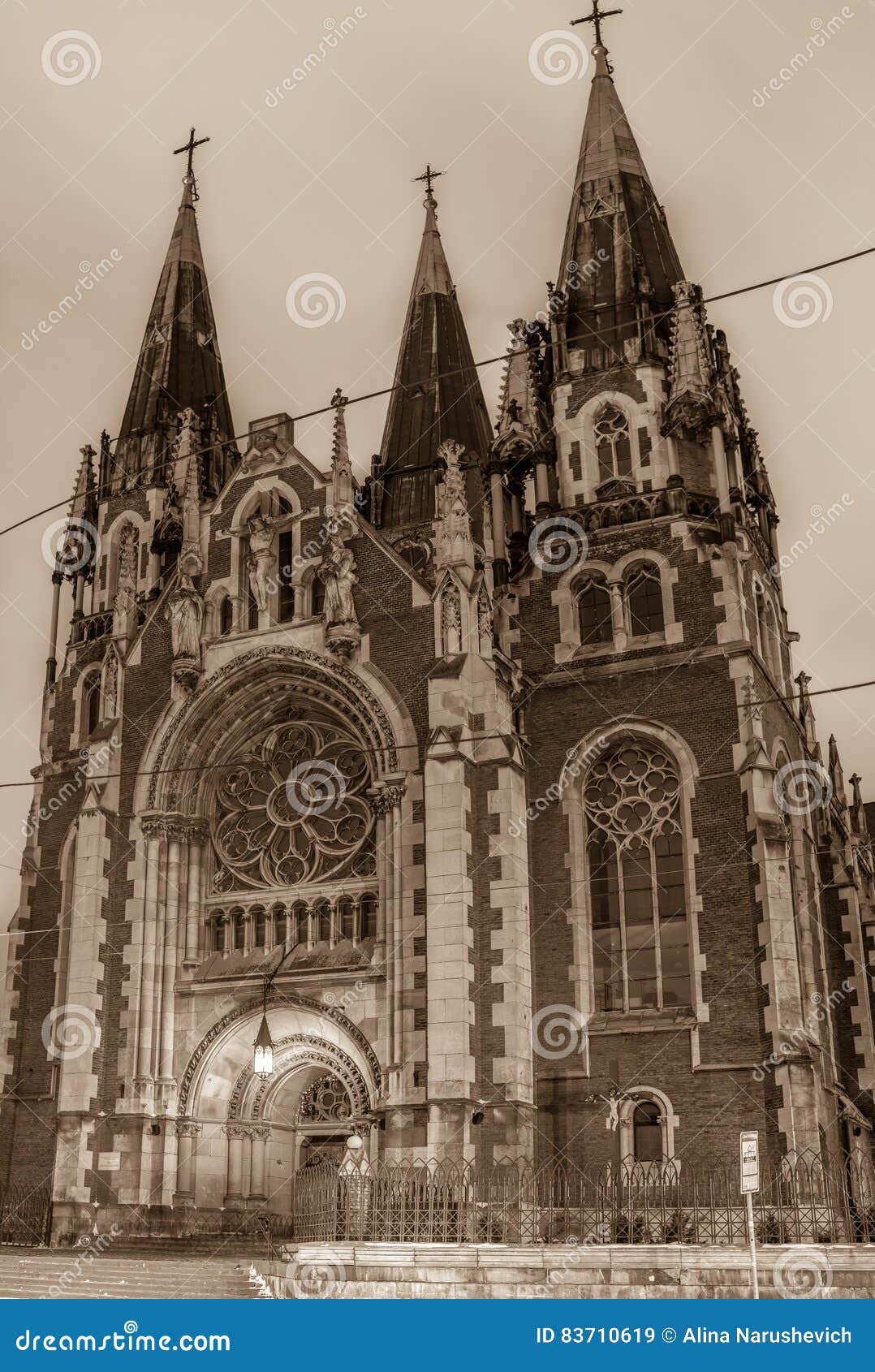 Ancient Monument - Facade of Gothic Church in Sepia Stock Image - Image ...
