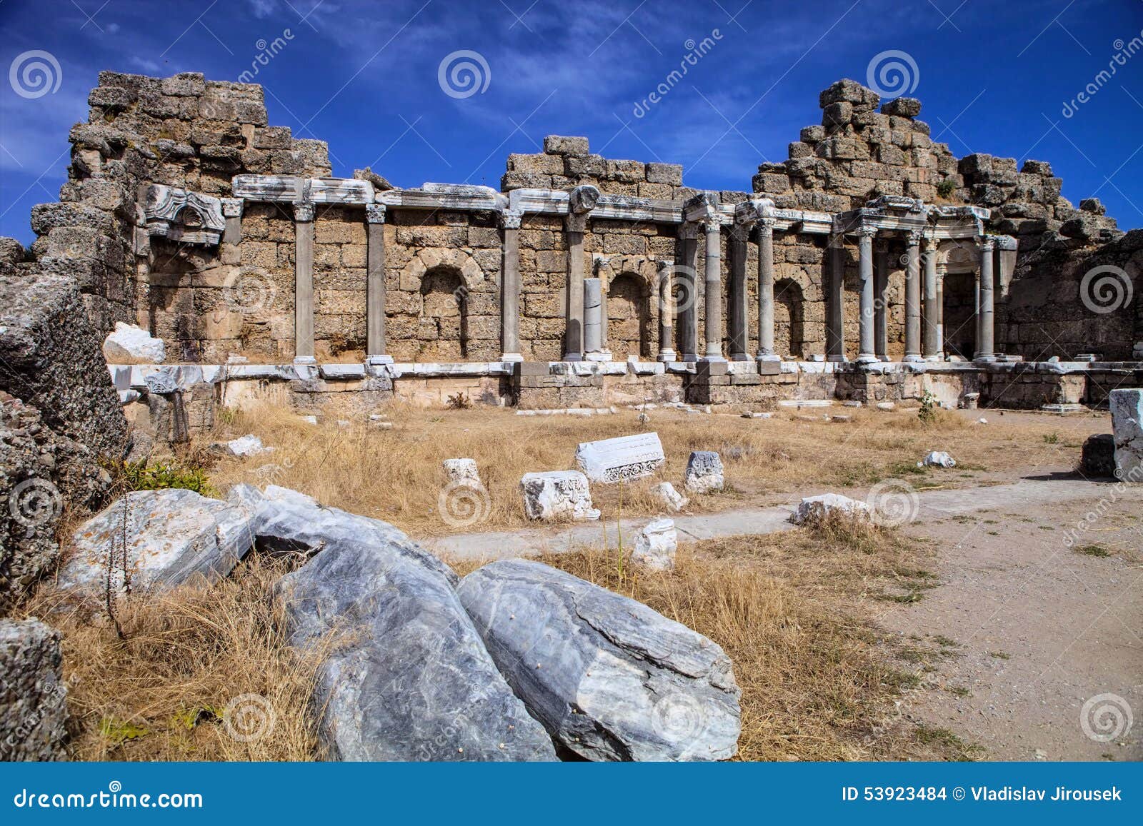 Ancient Monuments in Side, Turkey Stock Photo - Image of mediterranean ...