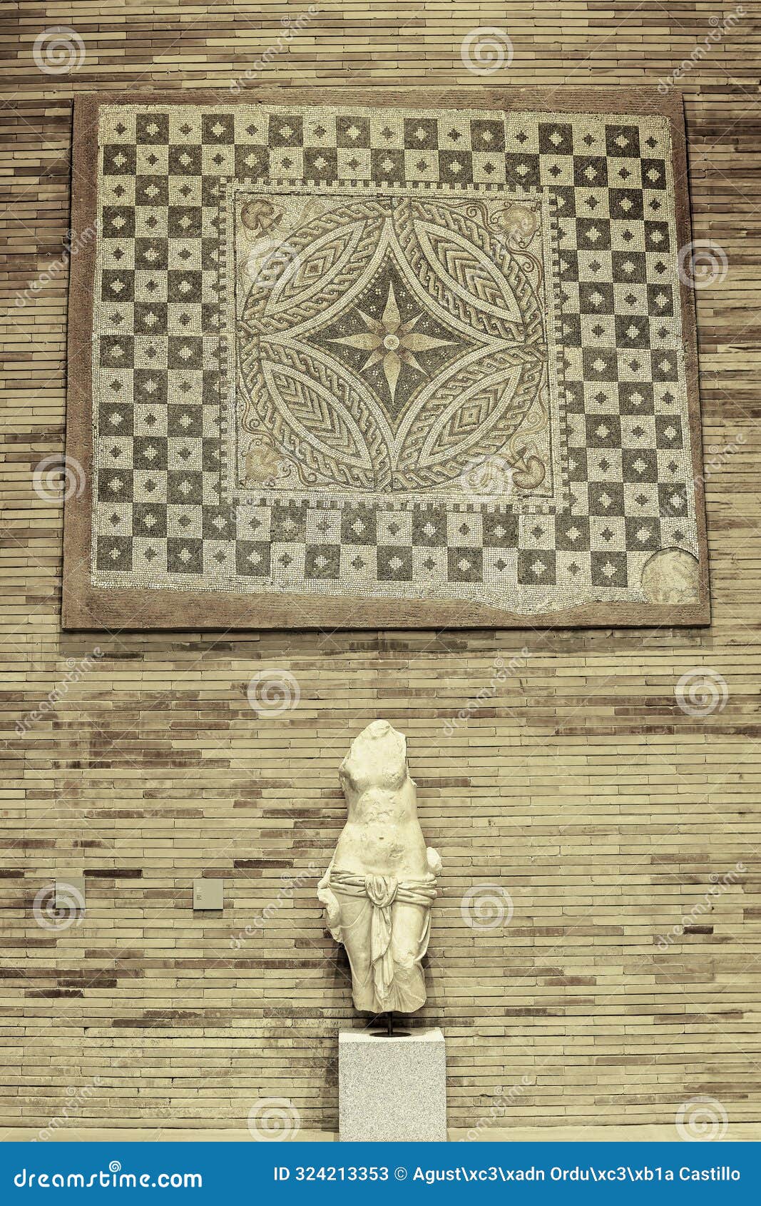 Ancient Mosaic and Marble Statues Display Stock Image - Image of ...