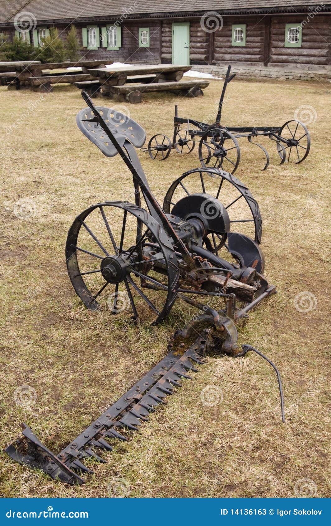 Ancient mowing machine stock image. Image of retro, cart - 14136163