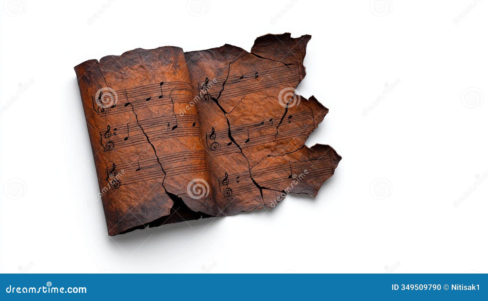 Ancient Music Sheet Weathered Parchment Isolated on White Background ...