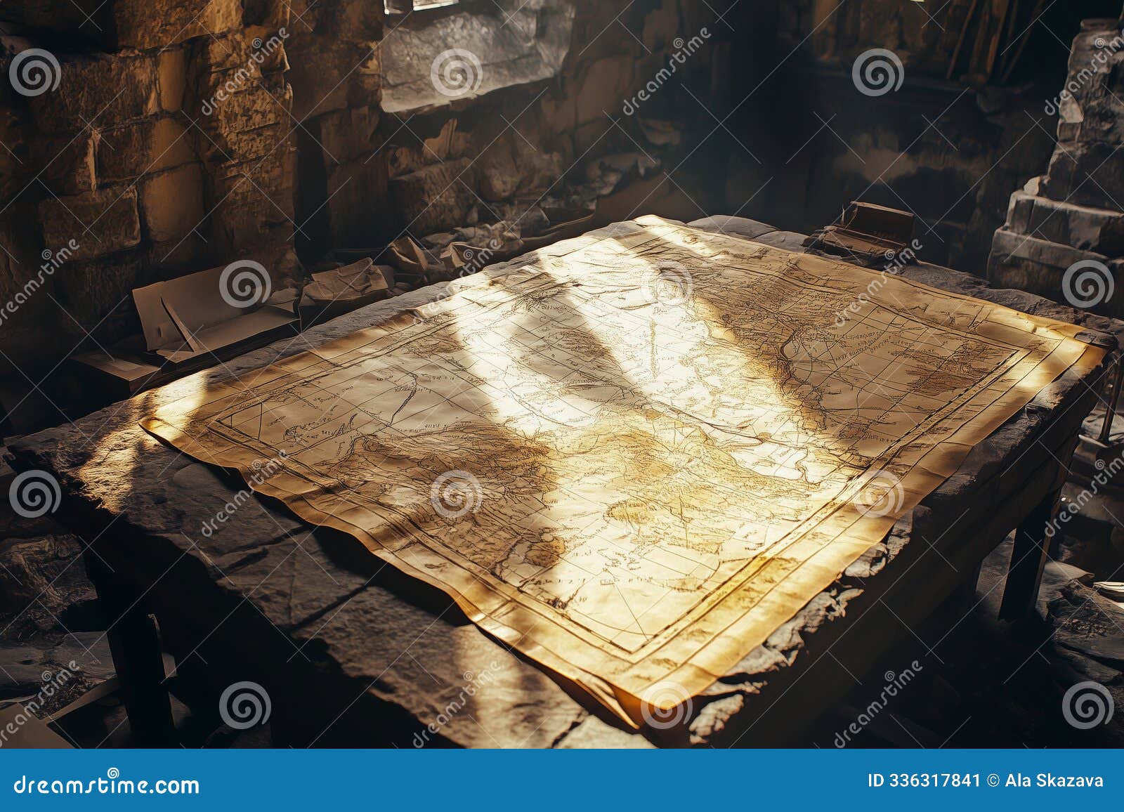 An Ancient and Mysterious Map Revealed Under Soft Light in a Weathered ...