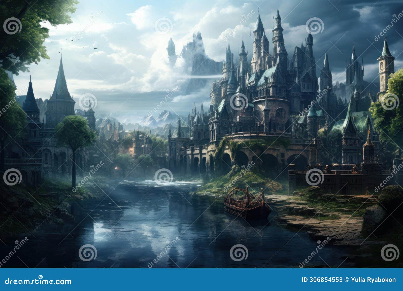 Ancient Mystical Medieval Kingdom. Building Gate Stock Illustration ...