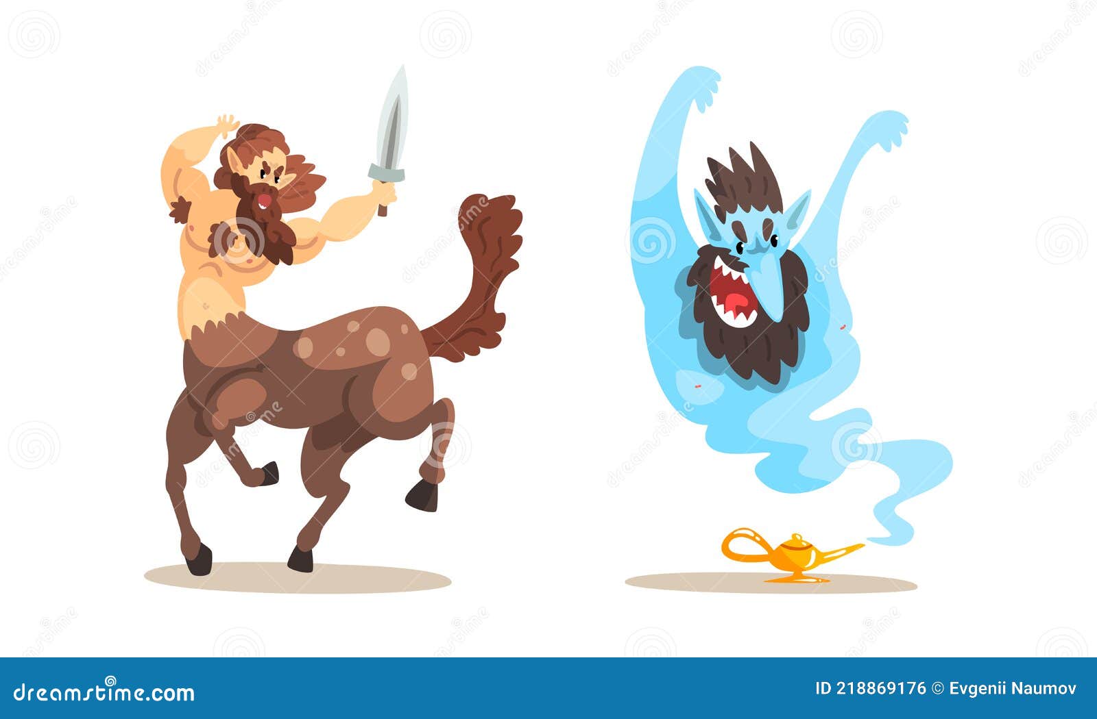 Ancient Mythical Creatures Set, Centaur Warrior with Sword, Gin Coming ...