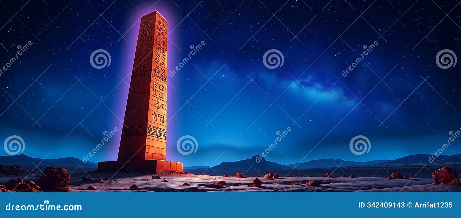 Ancient Obelisk Under Starry Night Sky Stock Image - Image of snow ...