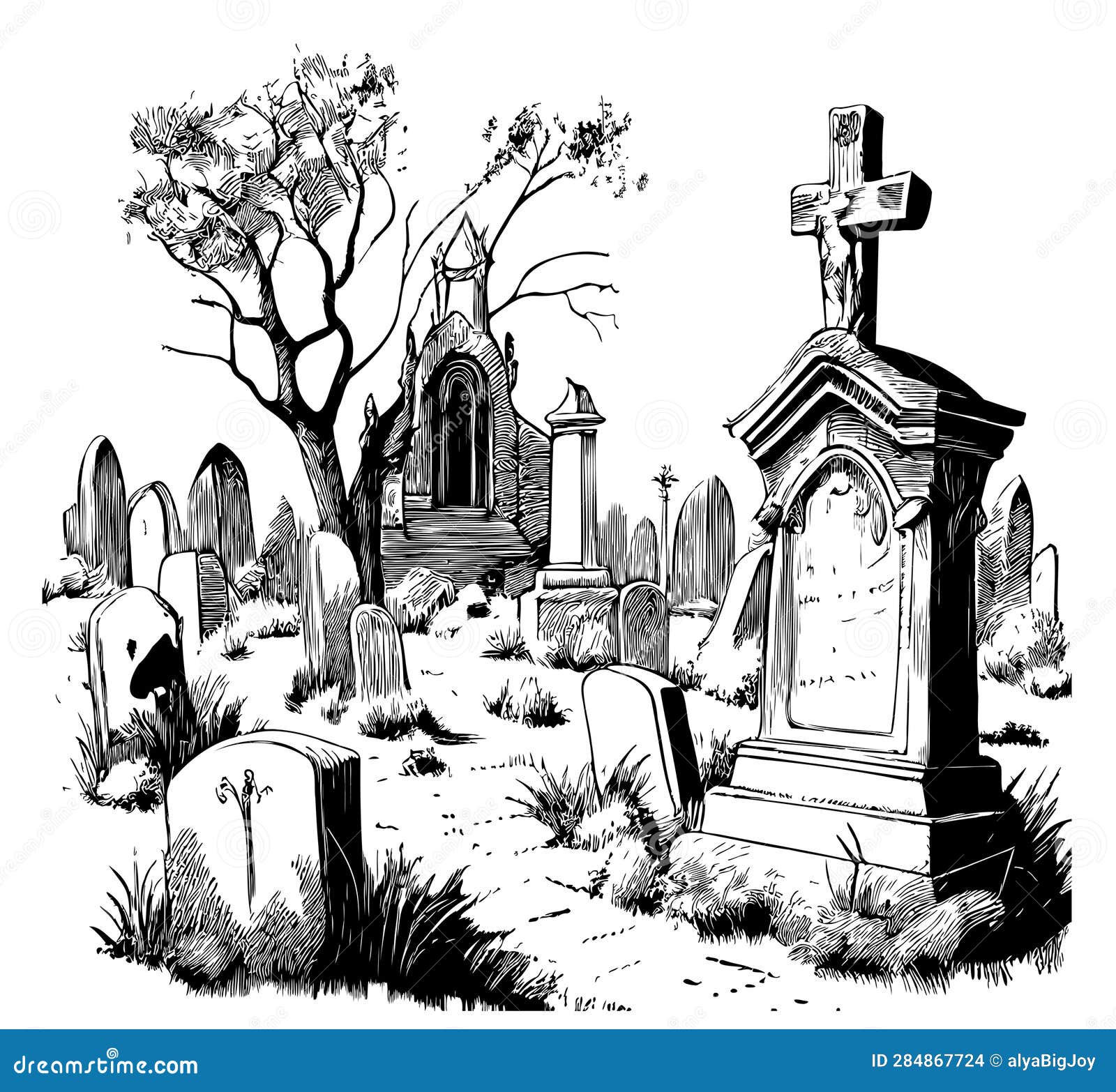 Ancient Cemetery Hand Drawn Sketch Vector Illustration Stock ...