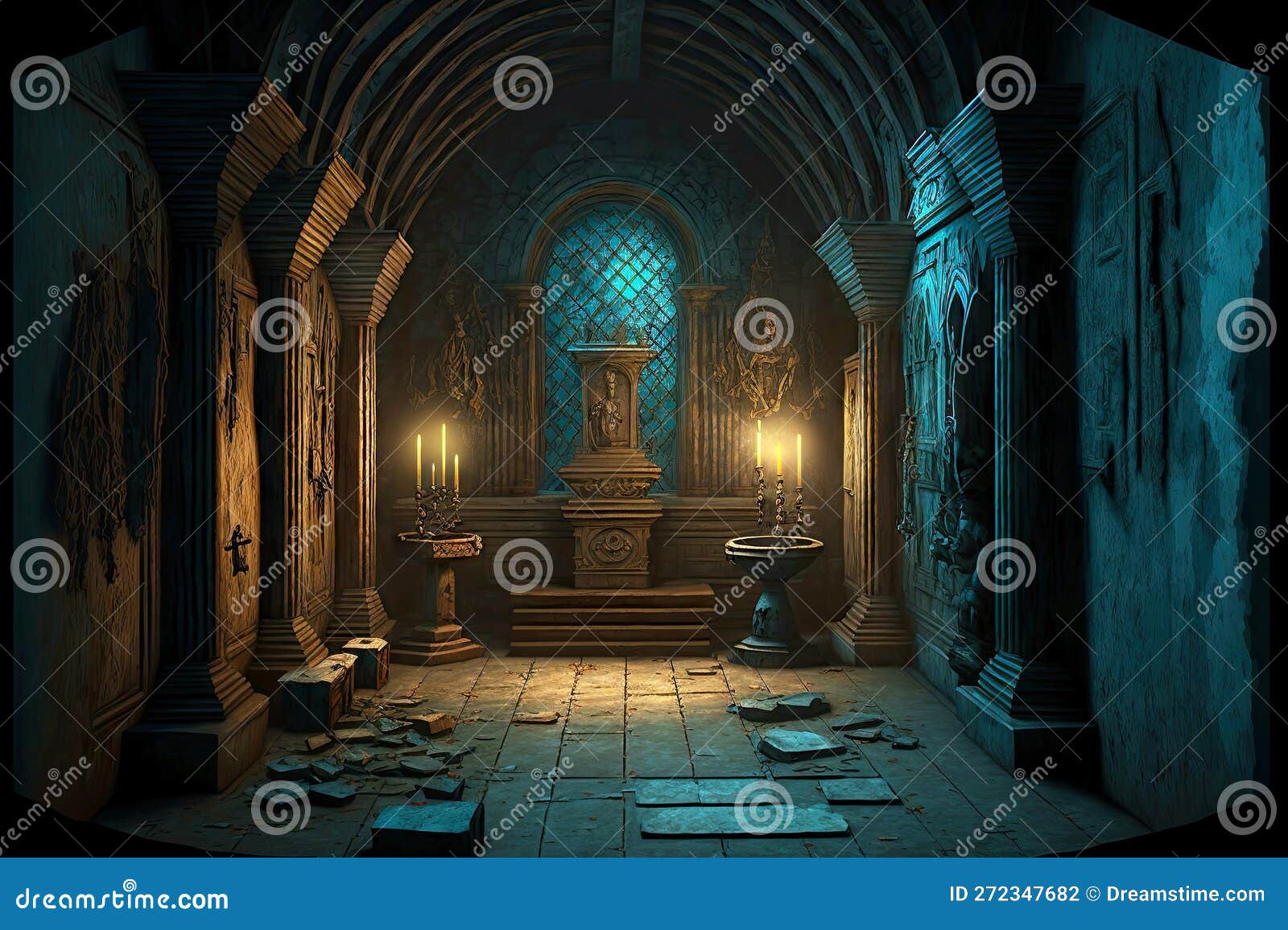 Ancient Old Crypt with Tomb in Basement Stock Illustration ...