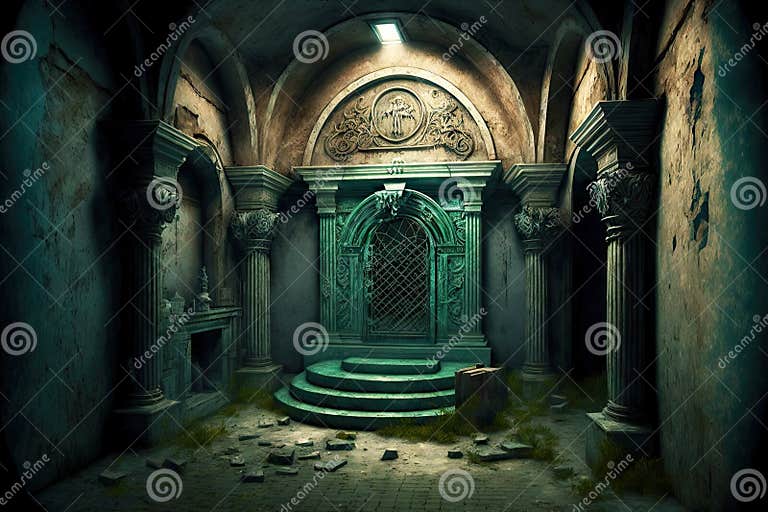 Ancient Old Crypt with Tomb in Basement Stock Illustration ...