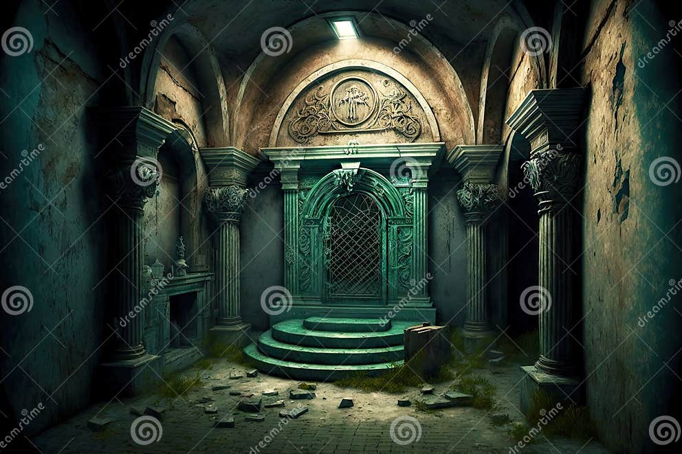 Ancient Old Crypt with Tomb in Basement Stock Illustration ...