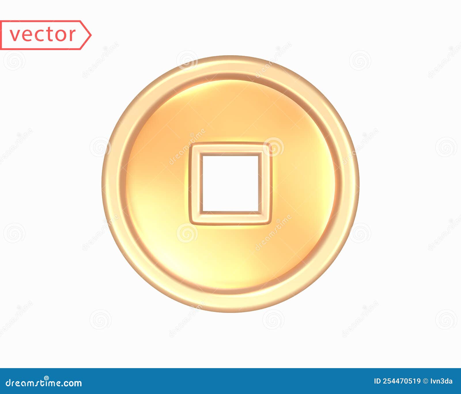 Ancient Old Gold Coin Of China With A Square Hole. Realistic 3D Mocap ...