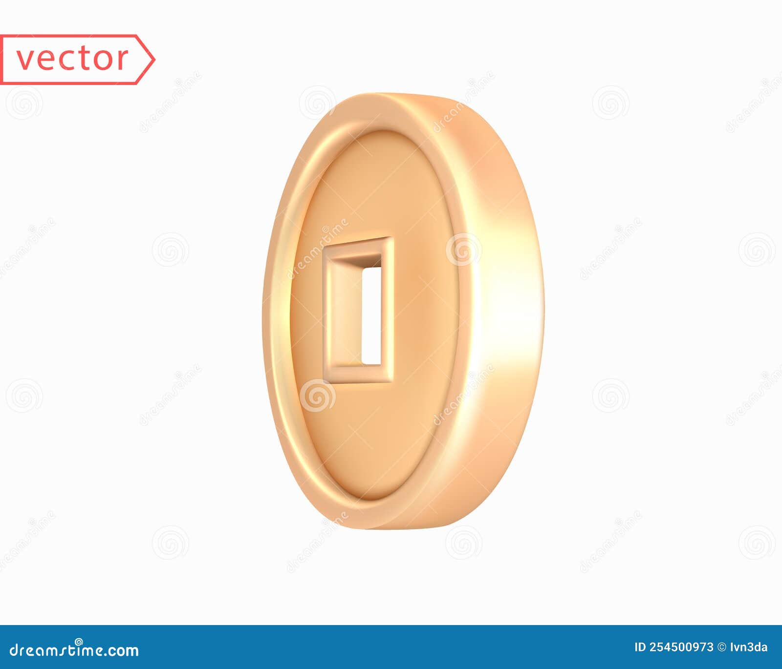 Ancient Old Gold Coin of China with a Square Hole Turned. Realistic 3D ...