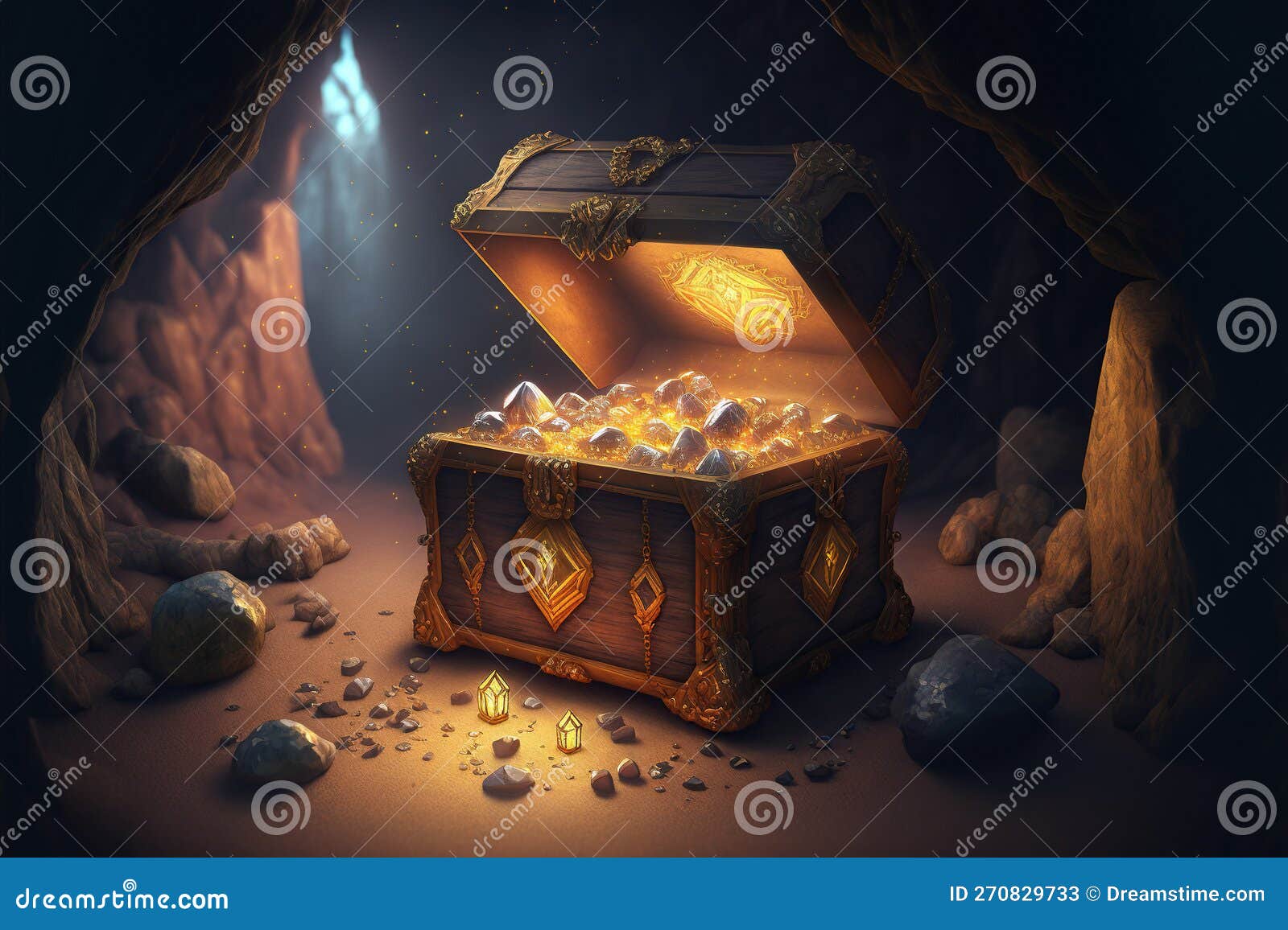 Ancient Open Treasure Chest, Glowing Gemstones And Gold Inside Royalty ...