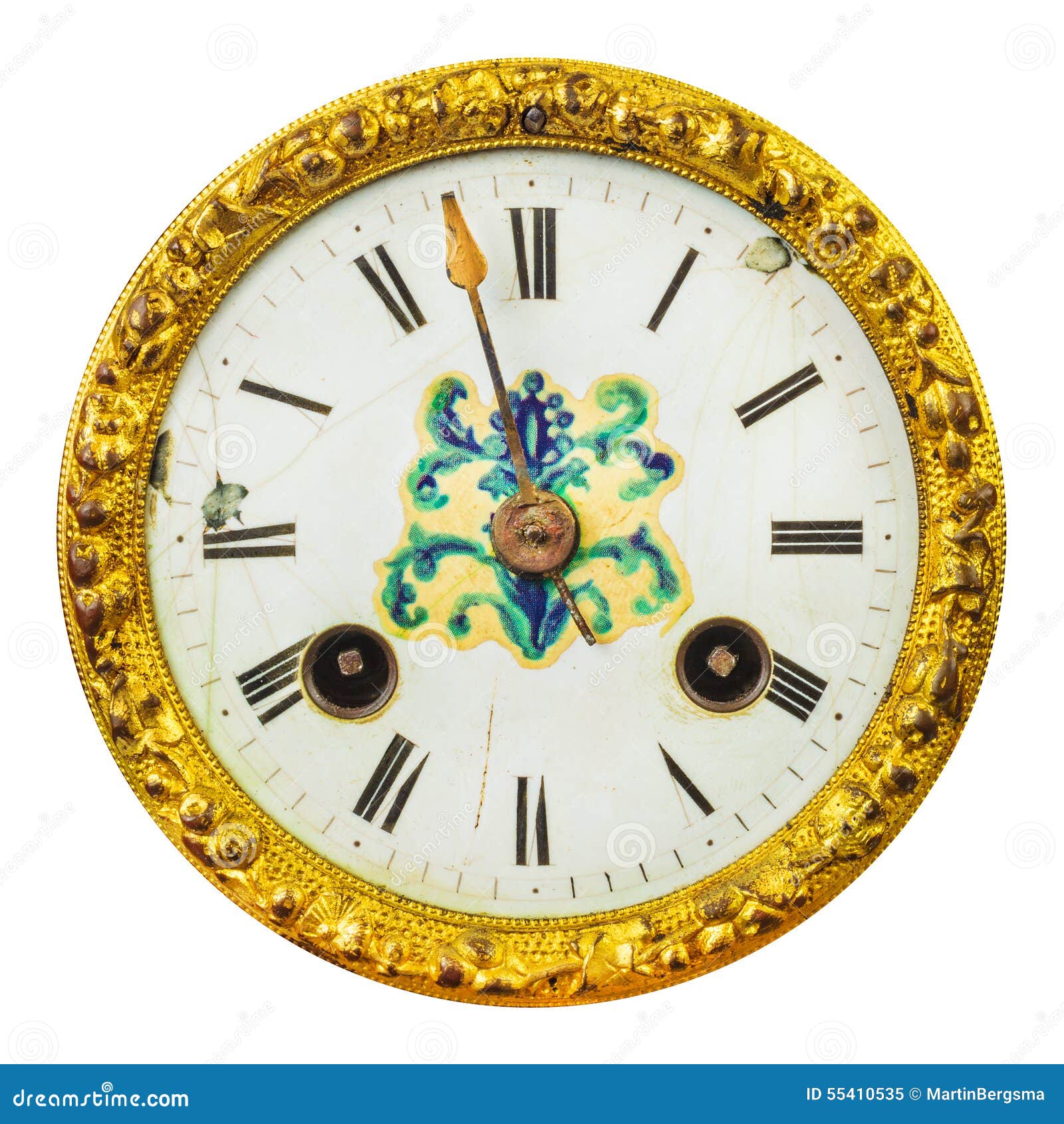 Ancient Ornamental Clock Face Isolated on White Stock Image - Image of ...