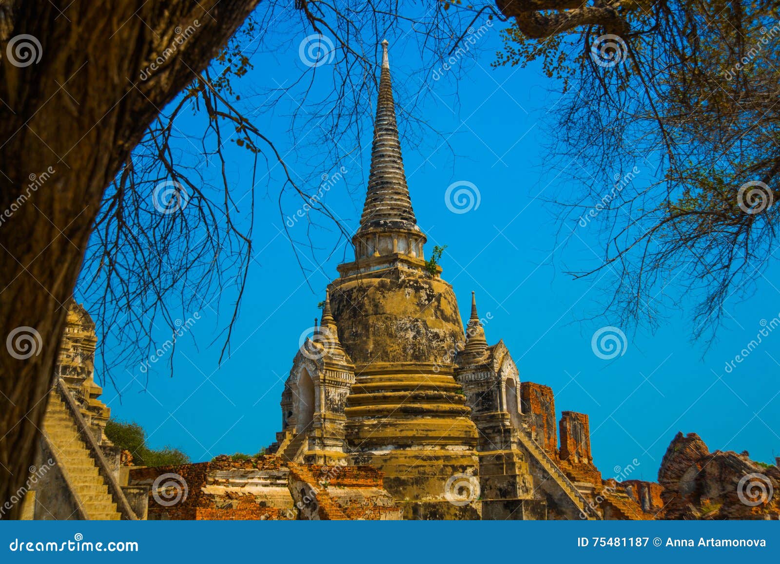 Ancient Palaces on the Background of Blue Sky. Ayutthaya Thailand ...