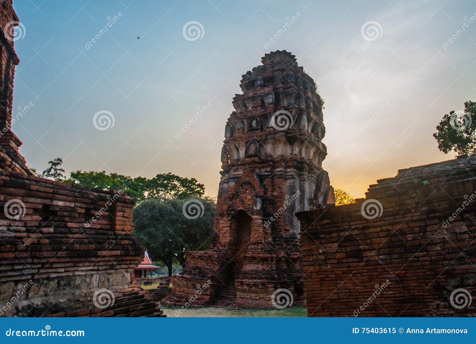 Ancient Palaces on the Background at Sunset. Ayutthaya Thailand. Stock ...