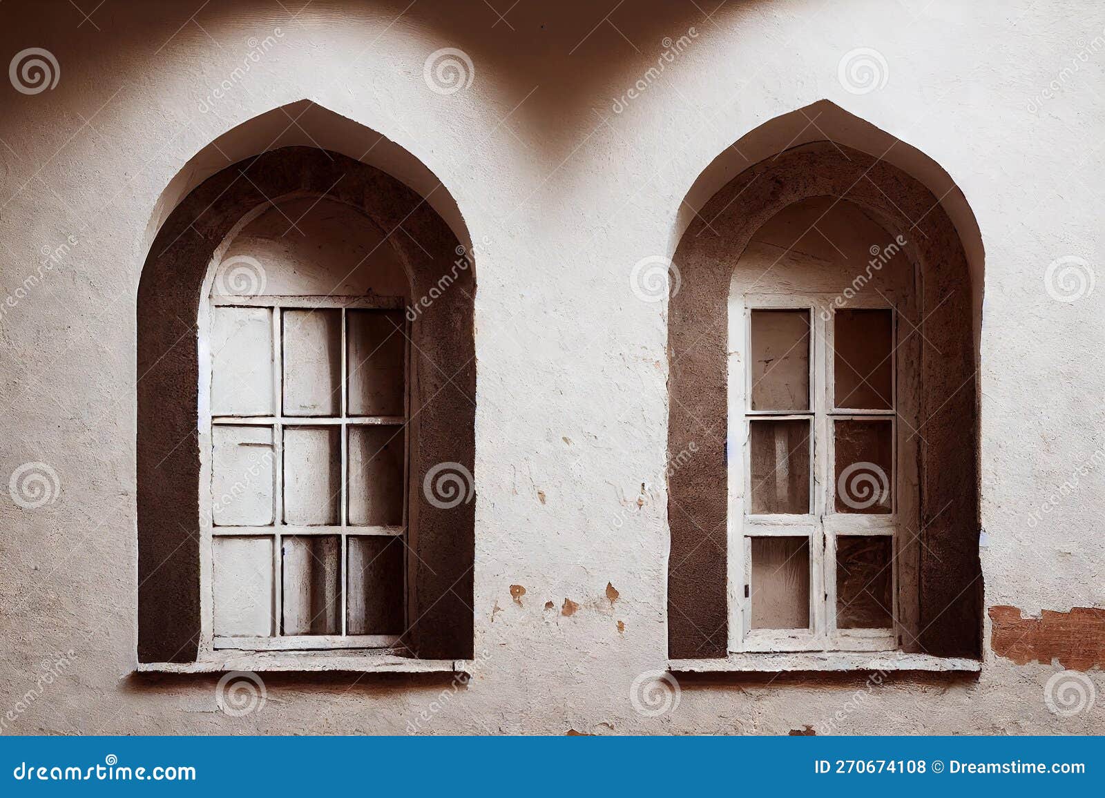 Ancient Panoramic Arch Window Exterior Classic Gothic Architecture. Old ...