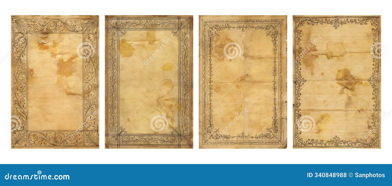 Aged, Stained, Yellowed Paper with Bold Floral Borders Stock ...