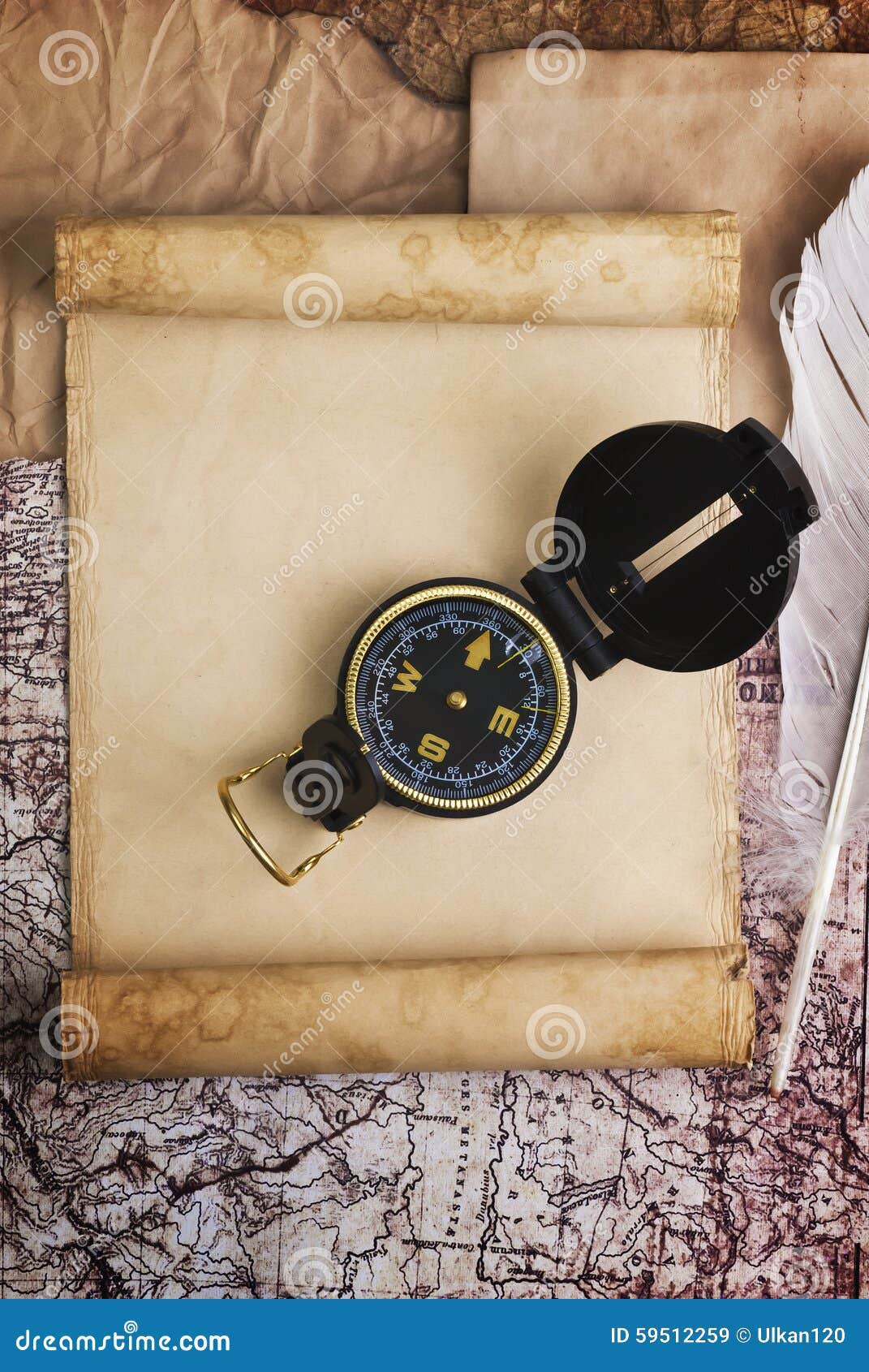 Ancient Paper, Feather and Compass Stock Image - Image of aging ...