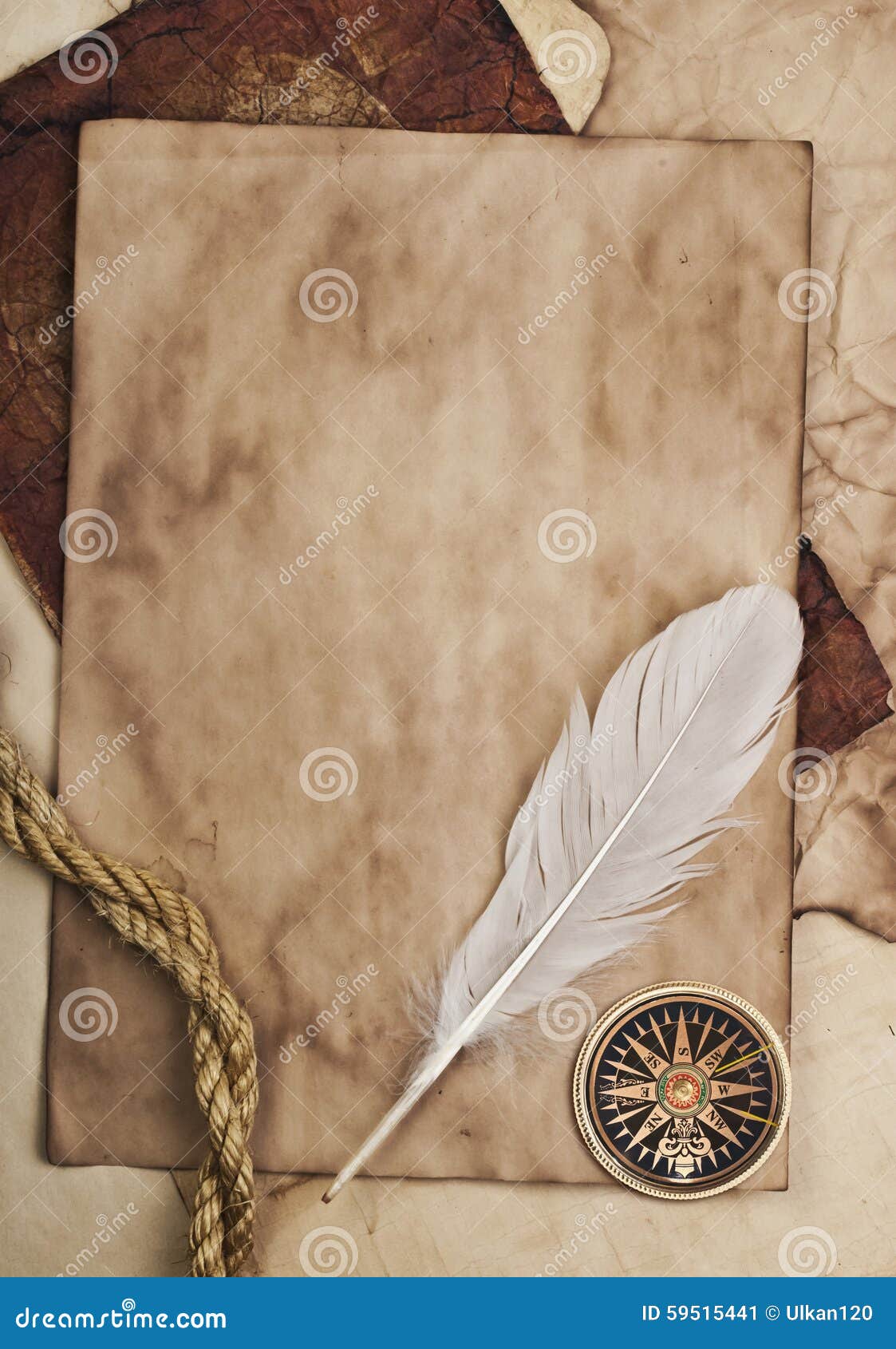 Ancient Paper, Feather and Compass Stock Image - Image of manuscript ...