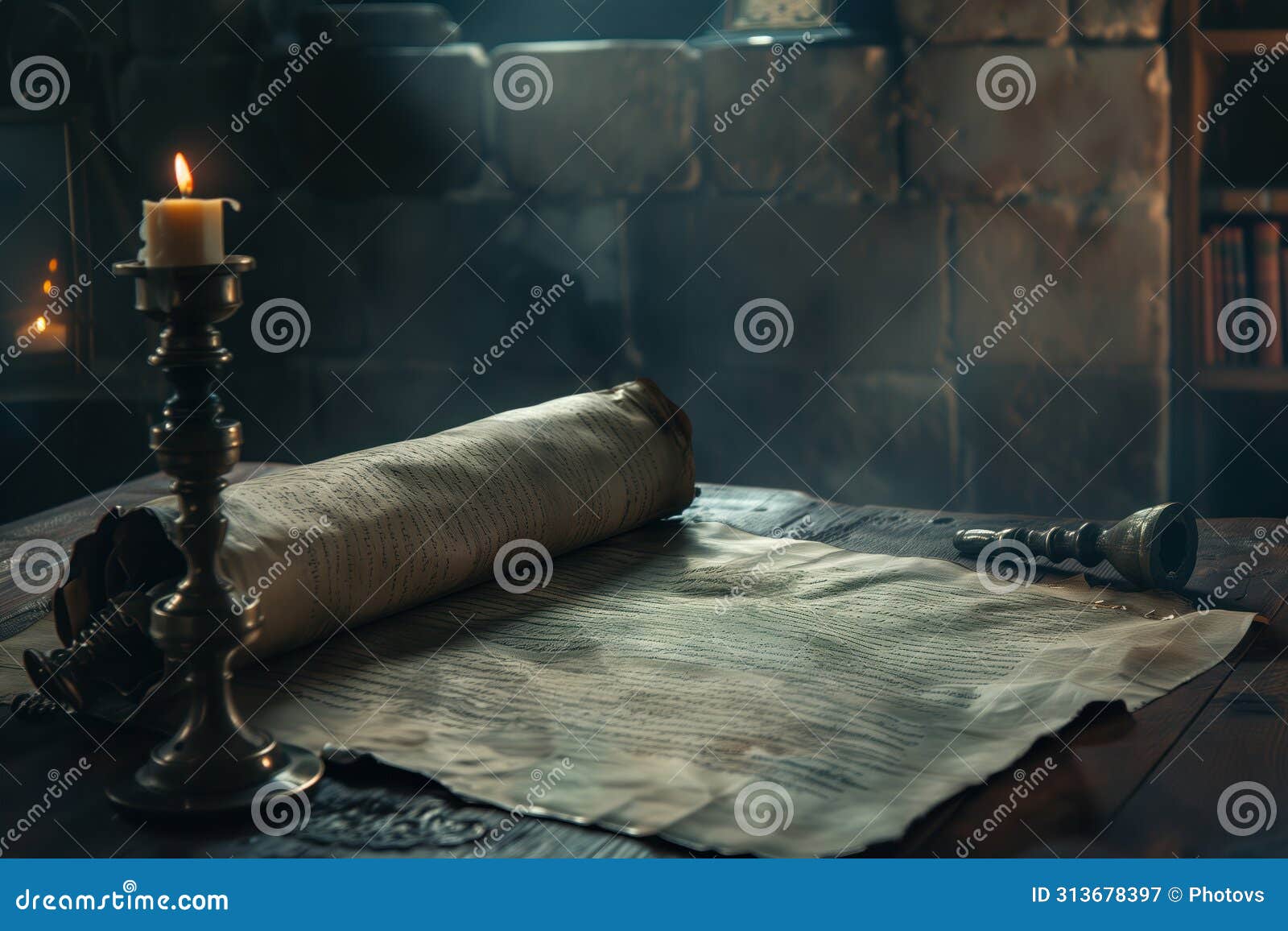 Ancient Papyrus Scroll on Table with Old History Stock Illustration ...