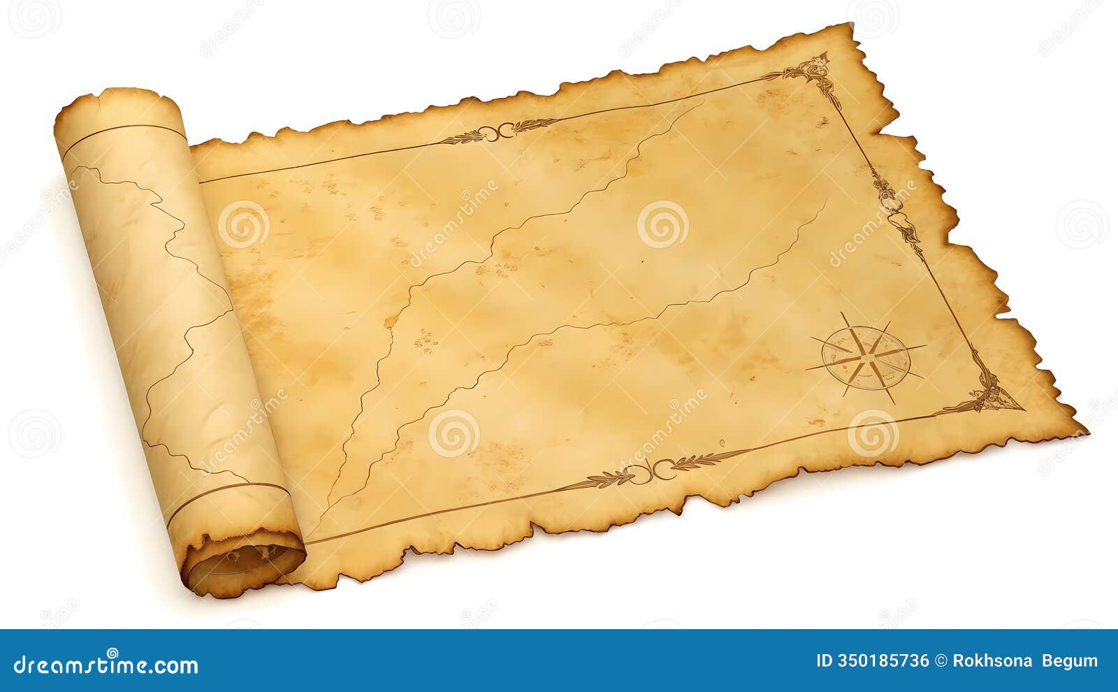 Ancient Parchment Scroll With Compass Design And Decorative Borders ...