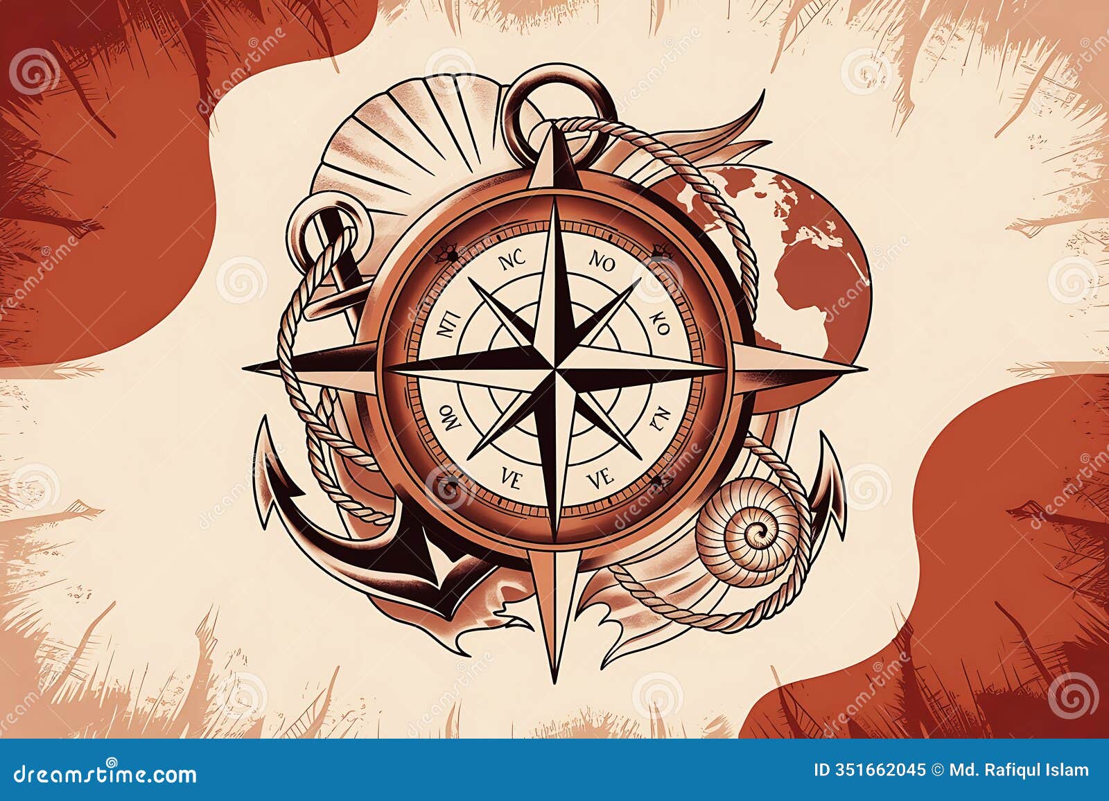 Ancient Parchment Vintage Paper Map and Compass of Scroll Illustration ...