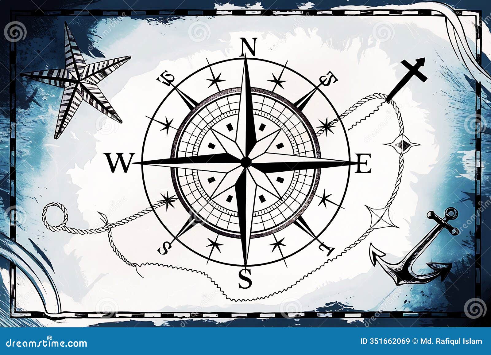 Ancient Parchment Vintage Paper Map and Compass of Scroll Illustration ...