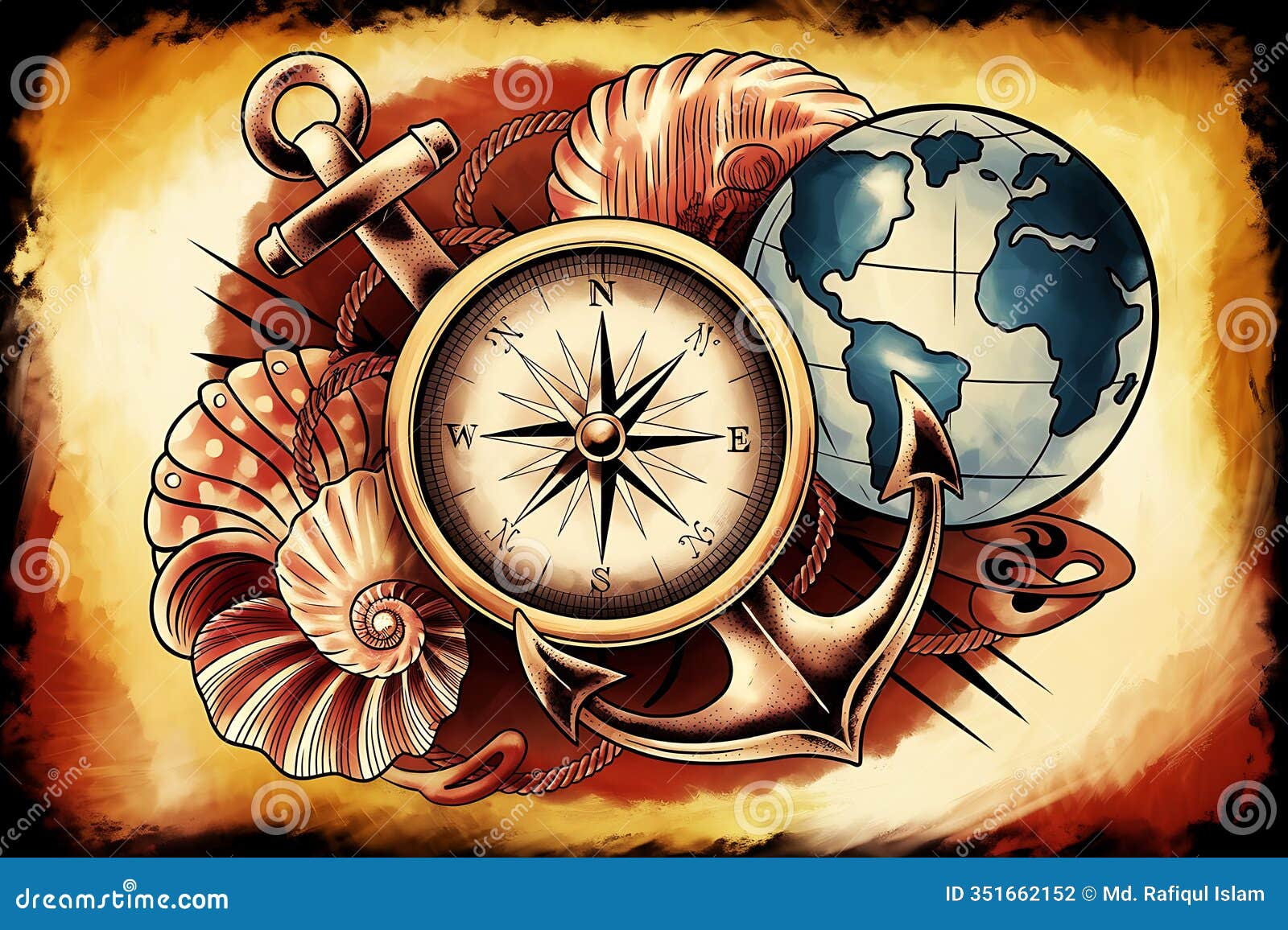 Ancient Parchment Vintage Paper Map and Compass of Scroll Illustration ...