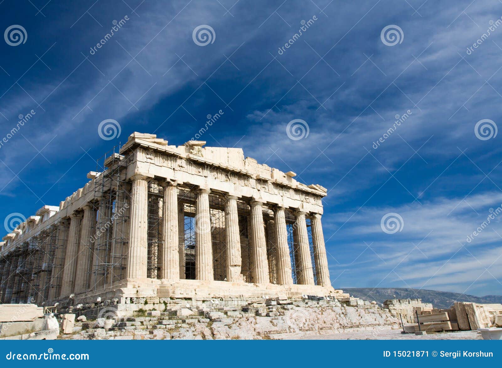 Ancient Parthenon in Acropolis Athens Greece on Bl Stock Image - Image ...