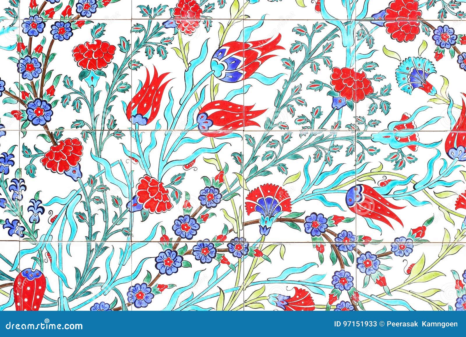 Ancient Pattern on Ceramic Tiles Wall in the Park; Turkish Artistic ...