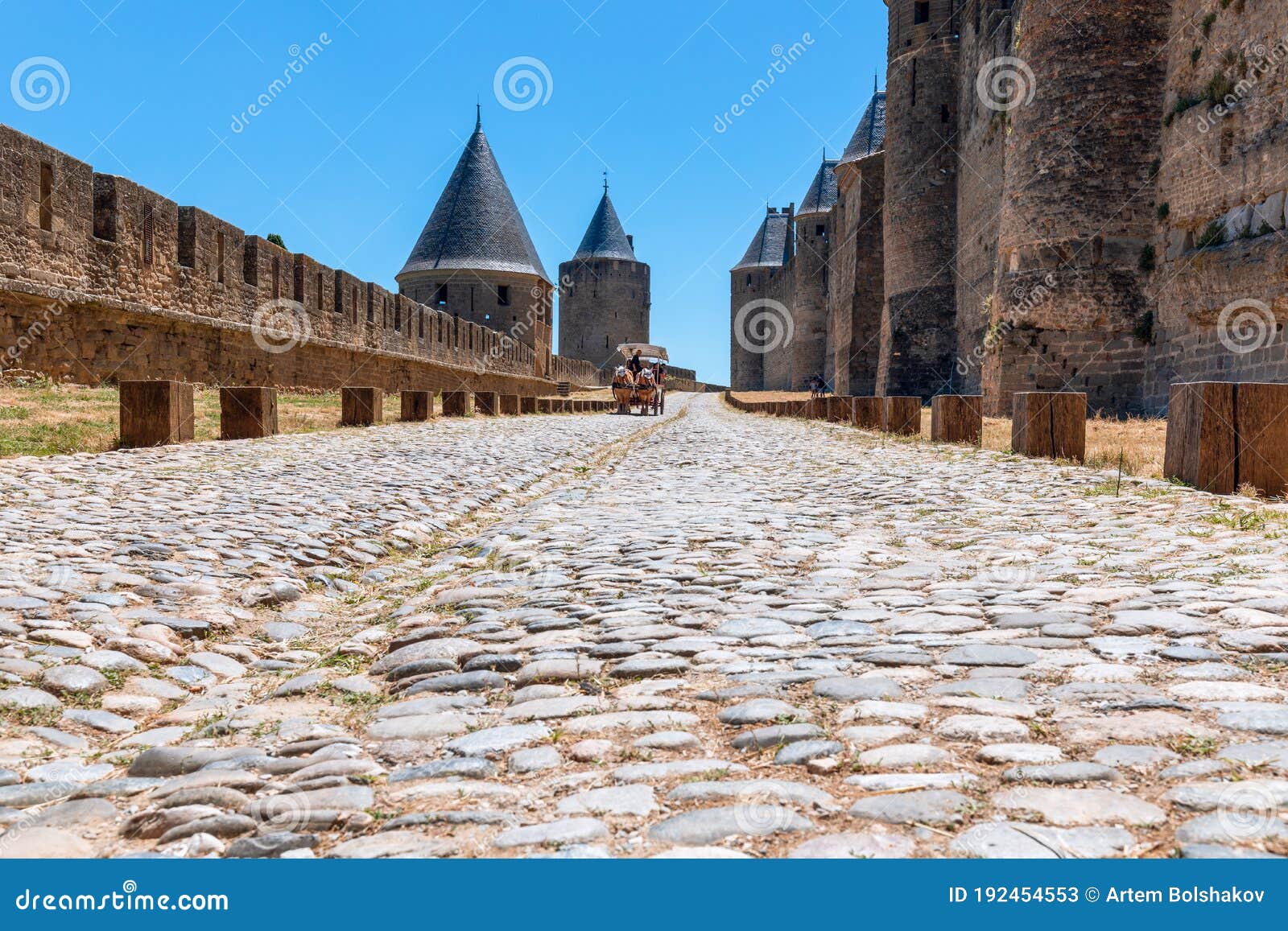 Ancient Paved Stone Road in the Medieval Castle of Carcassonne Town ...