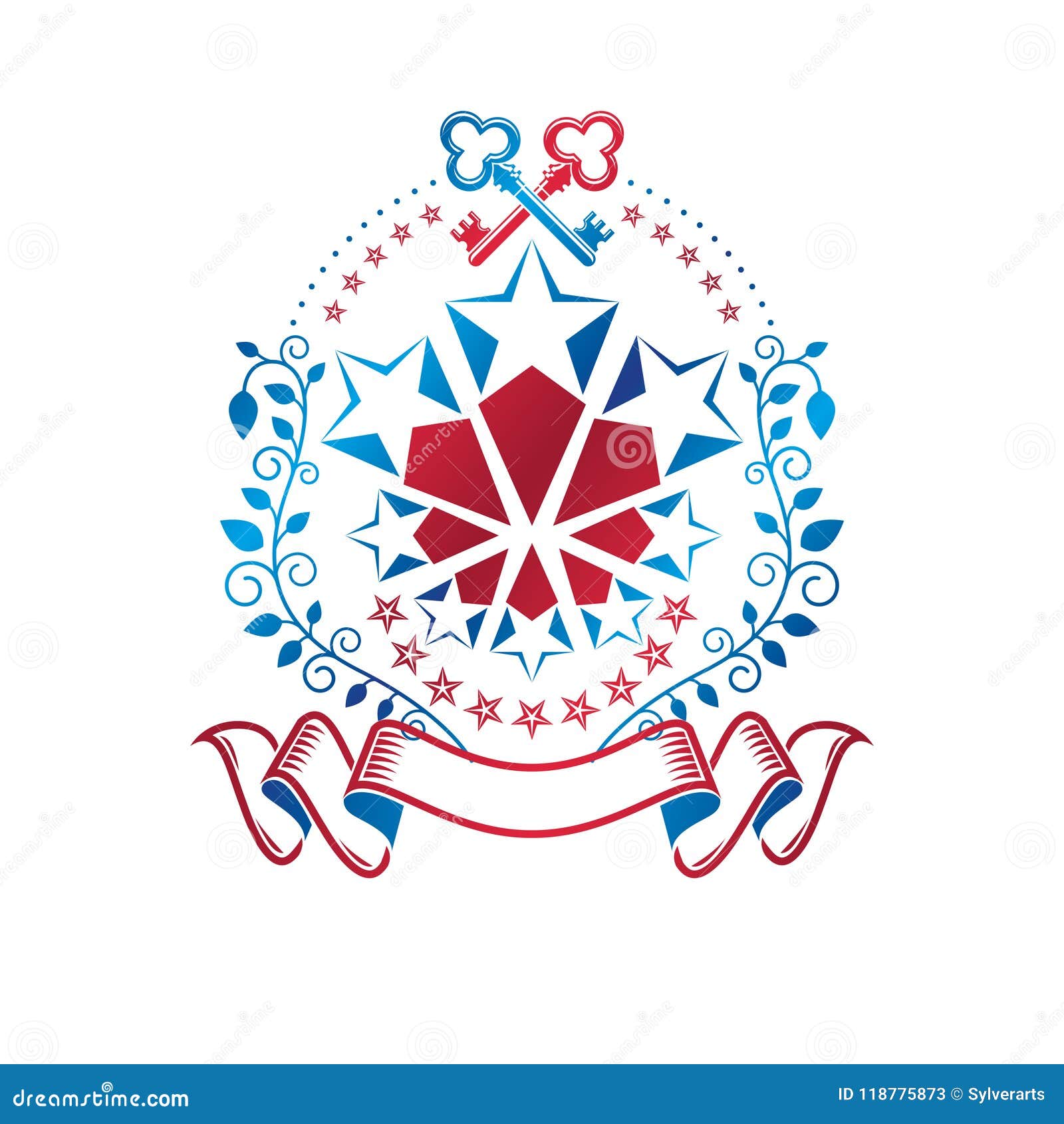 Ancient Pentagonal Star Emblem Decorated with Keys and Floral or Stock ...