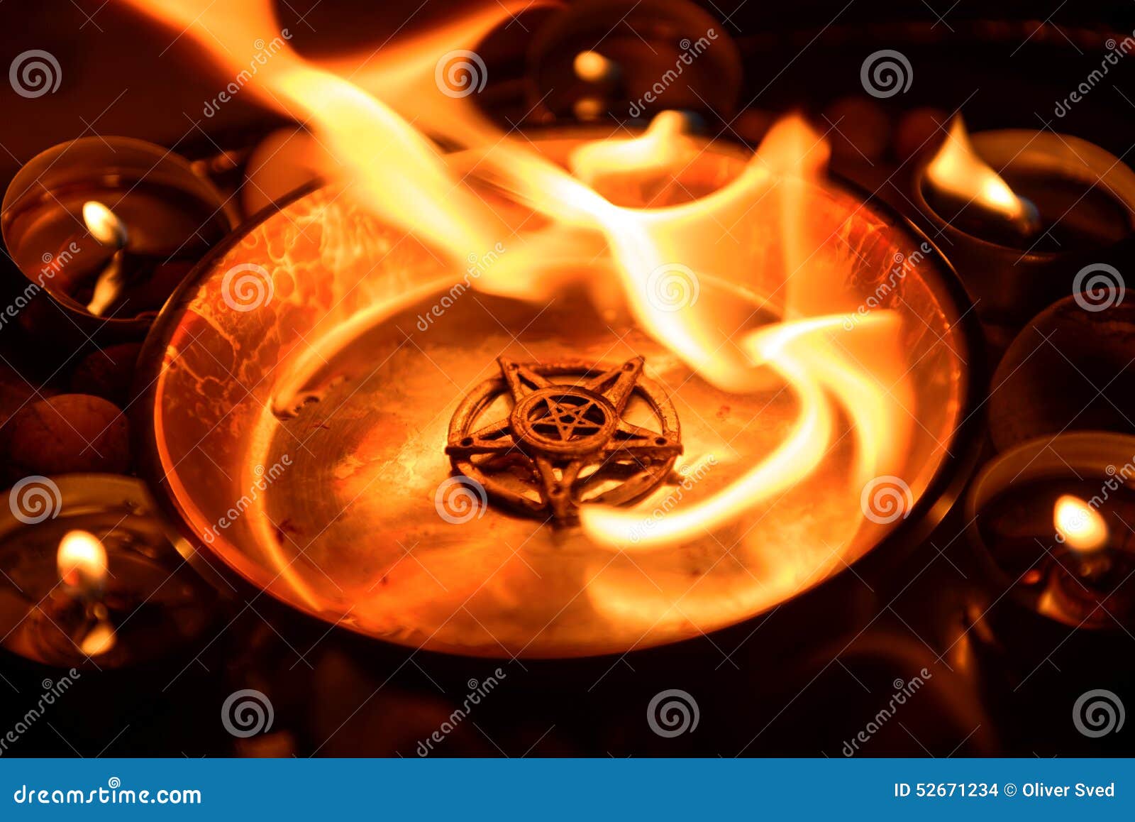 Ancient pentagram burning stock photo. Image of forces - 52671234